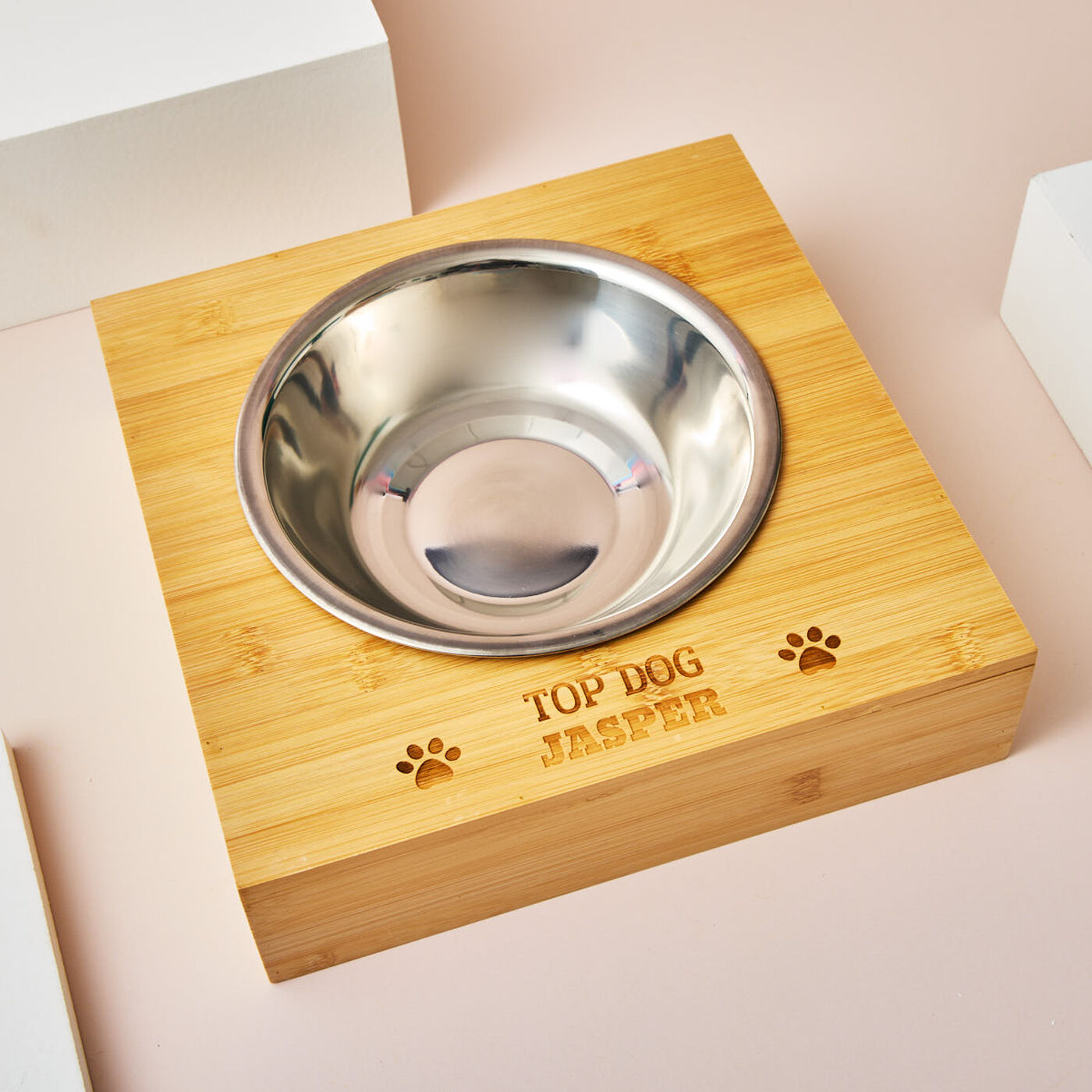 Buy Personalised Engraved Large Bamboo Pet Bowl - Paw Print Name and ...