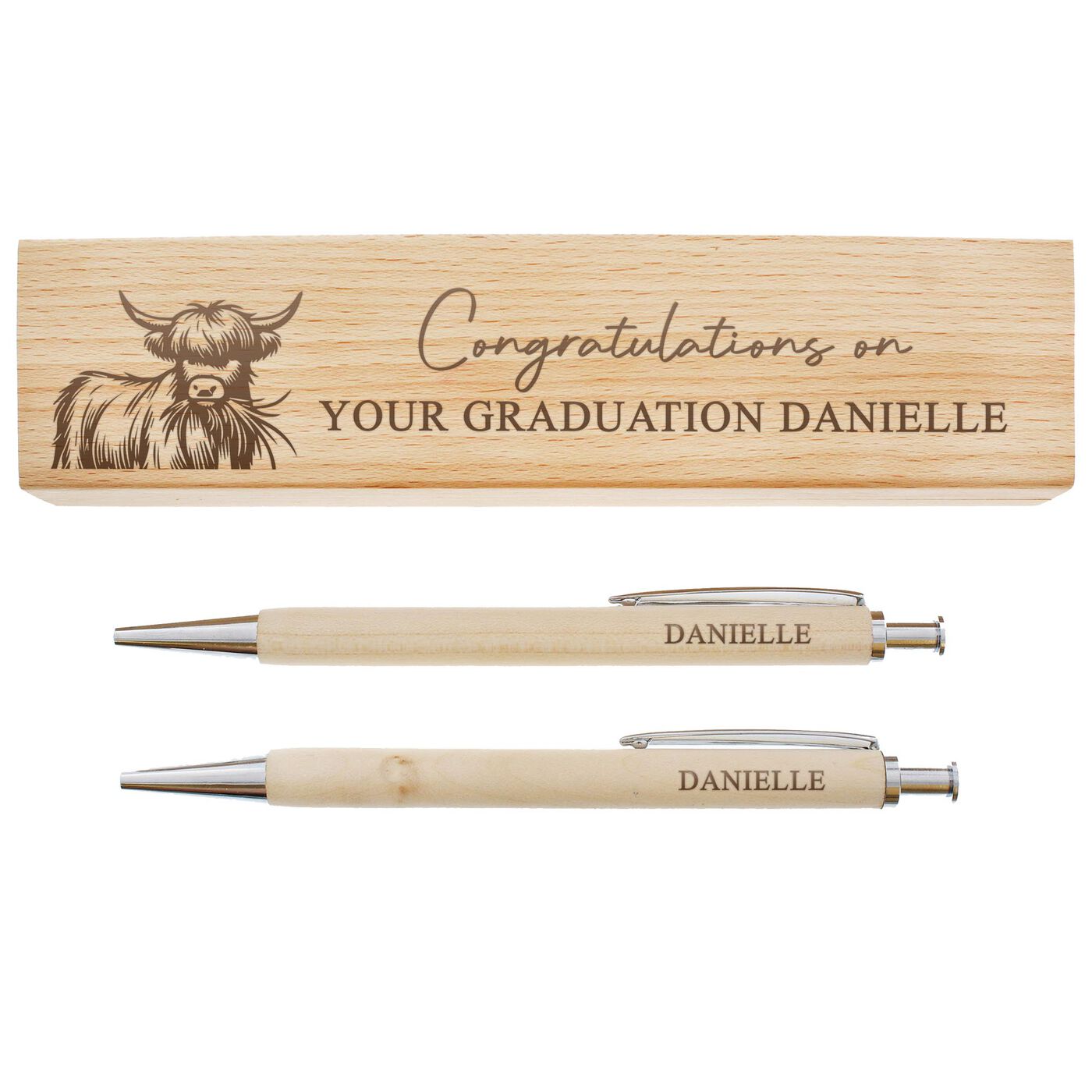 Buy Personalised Highland Cow Wooden Pen & Pencil Set for GBP 16.99 ...