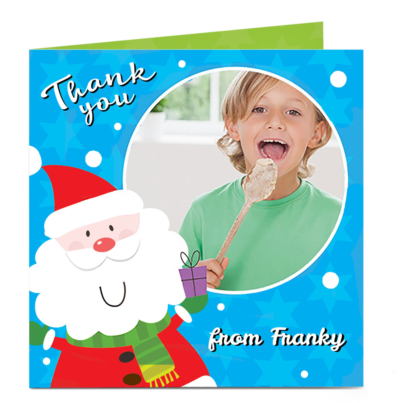 Buy Photo Upload Thank You Card - Blue Santa for GBP 2.99 | Card Factory UK