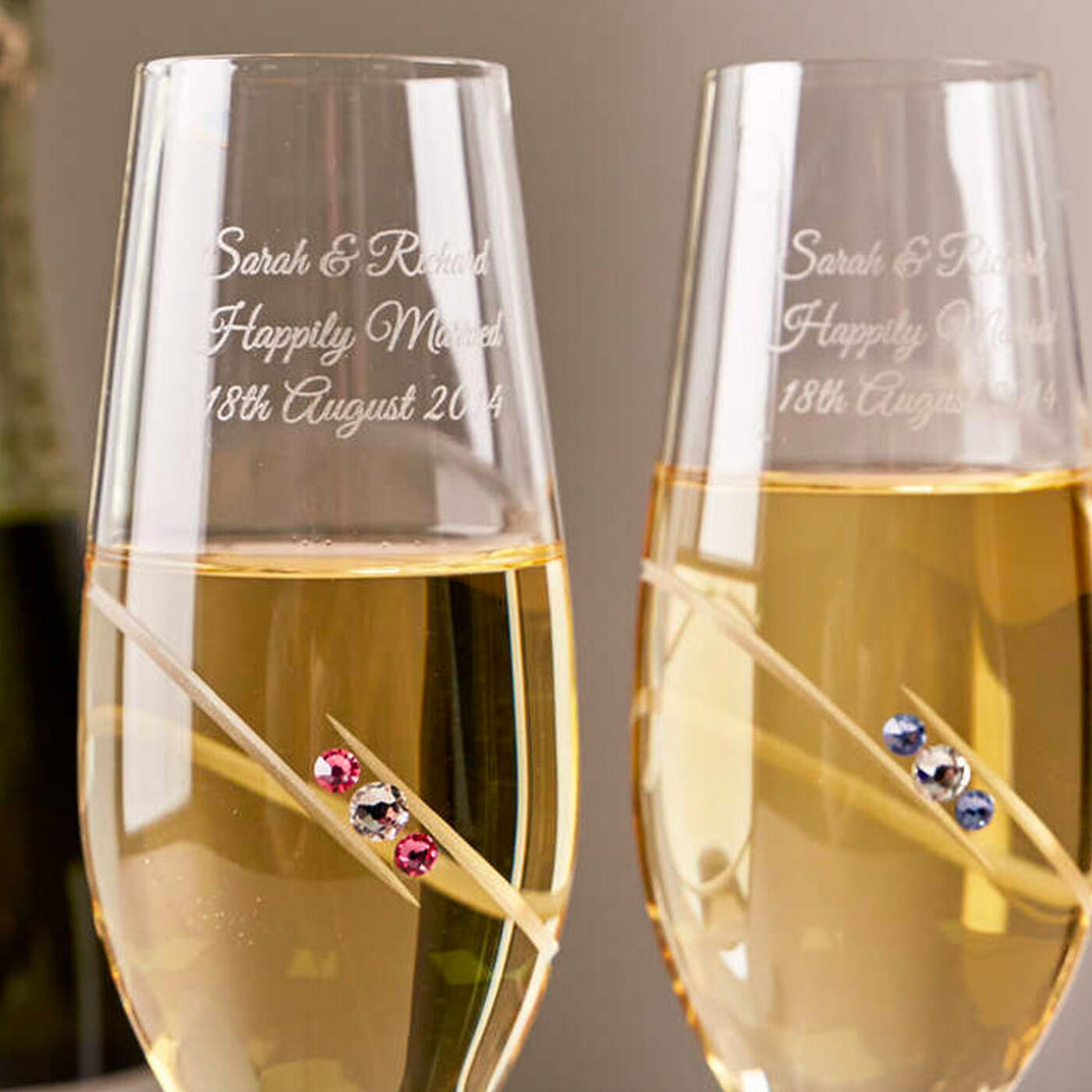 Buy Engraved Pink & Blue Swarovski Crystal Champagne Flute Pair for GBP ...