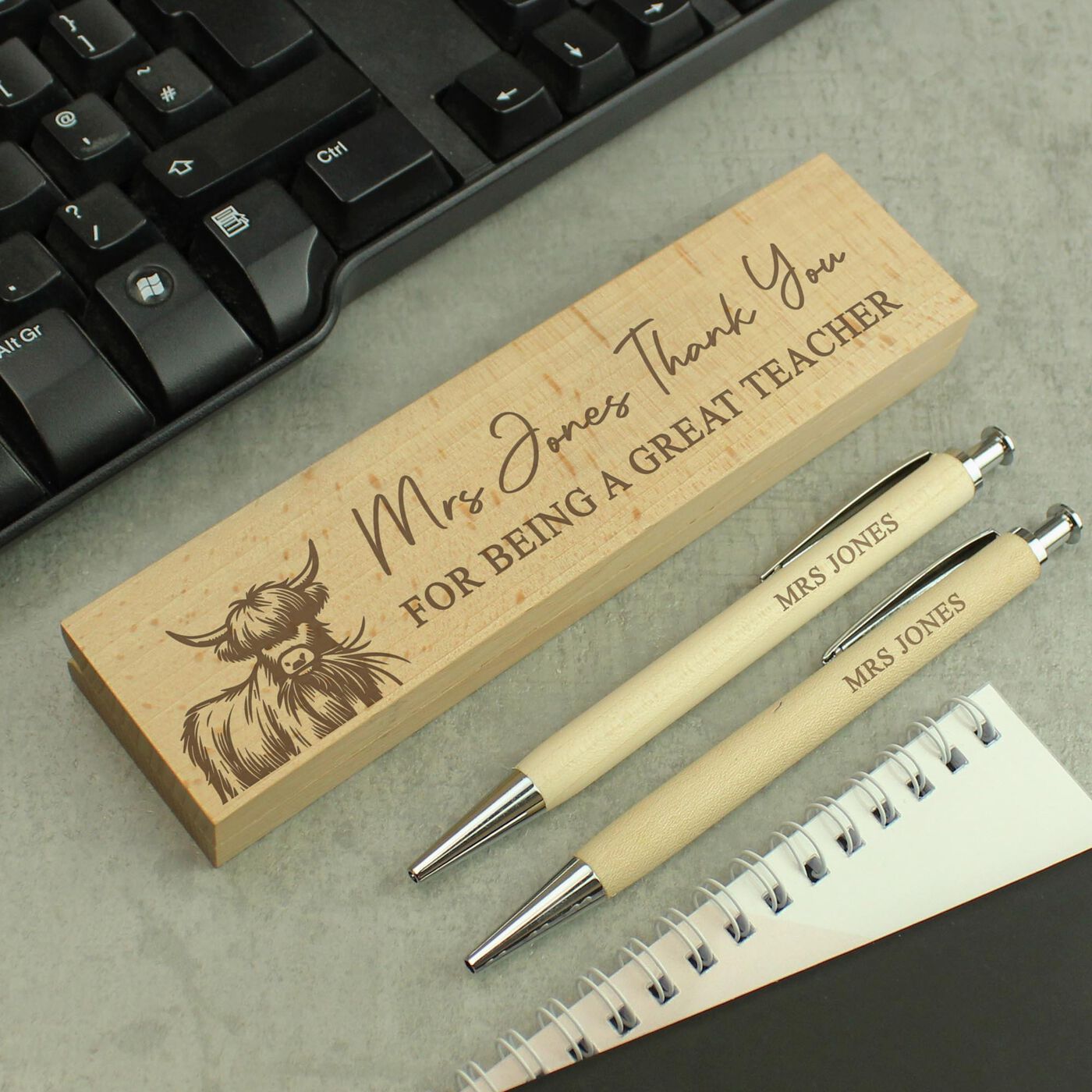 Buy Personalised Highland Cow Wooden Pen & Pencil Set for GBP 16.99 ...