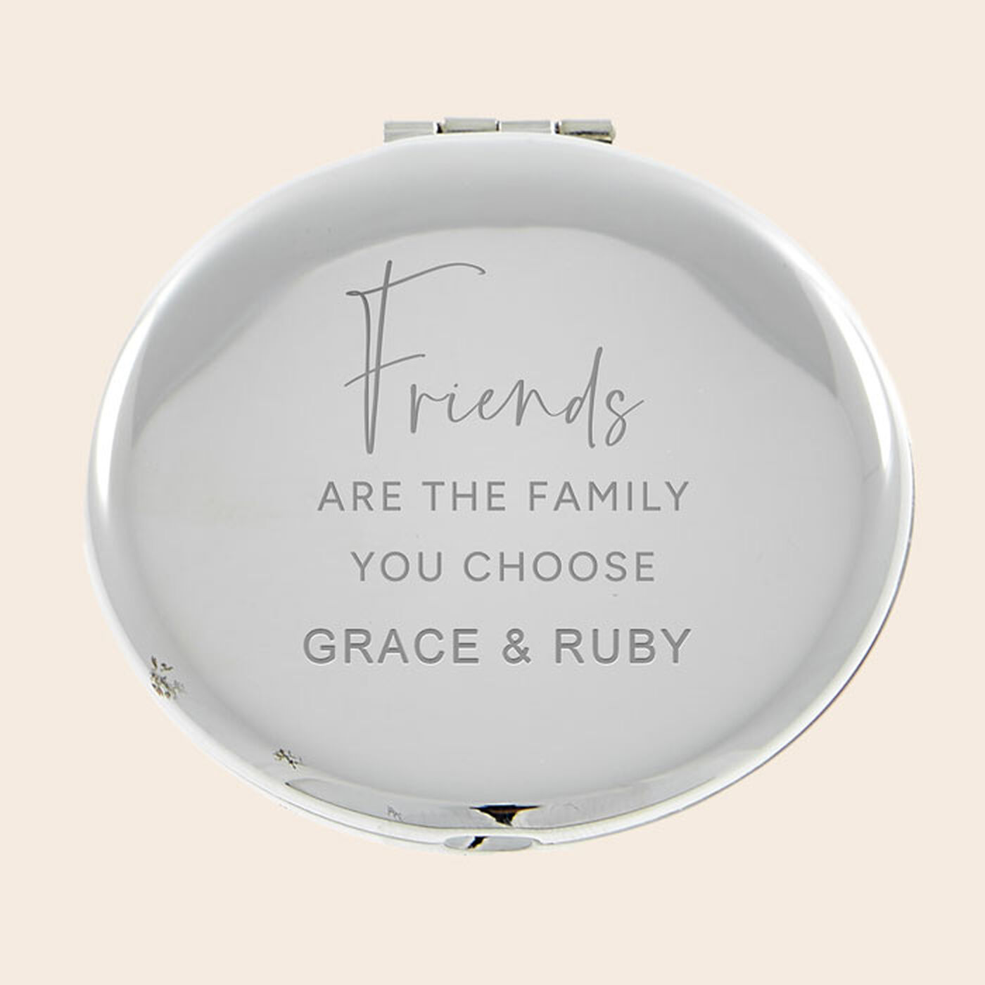 Buy Engraved Silver Round Compact Mirror - Friends Are The Family You ...
