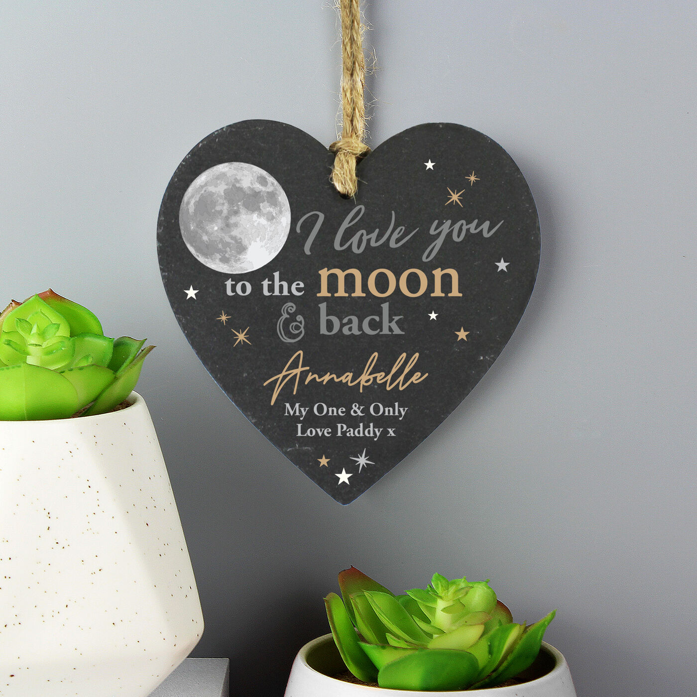 Buy Personalised Moon & Back Slate Heart Decoration for GBP 9.99 | Card ...