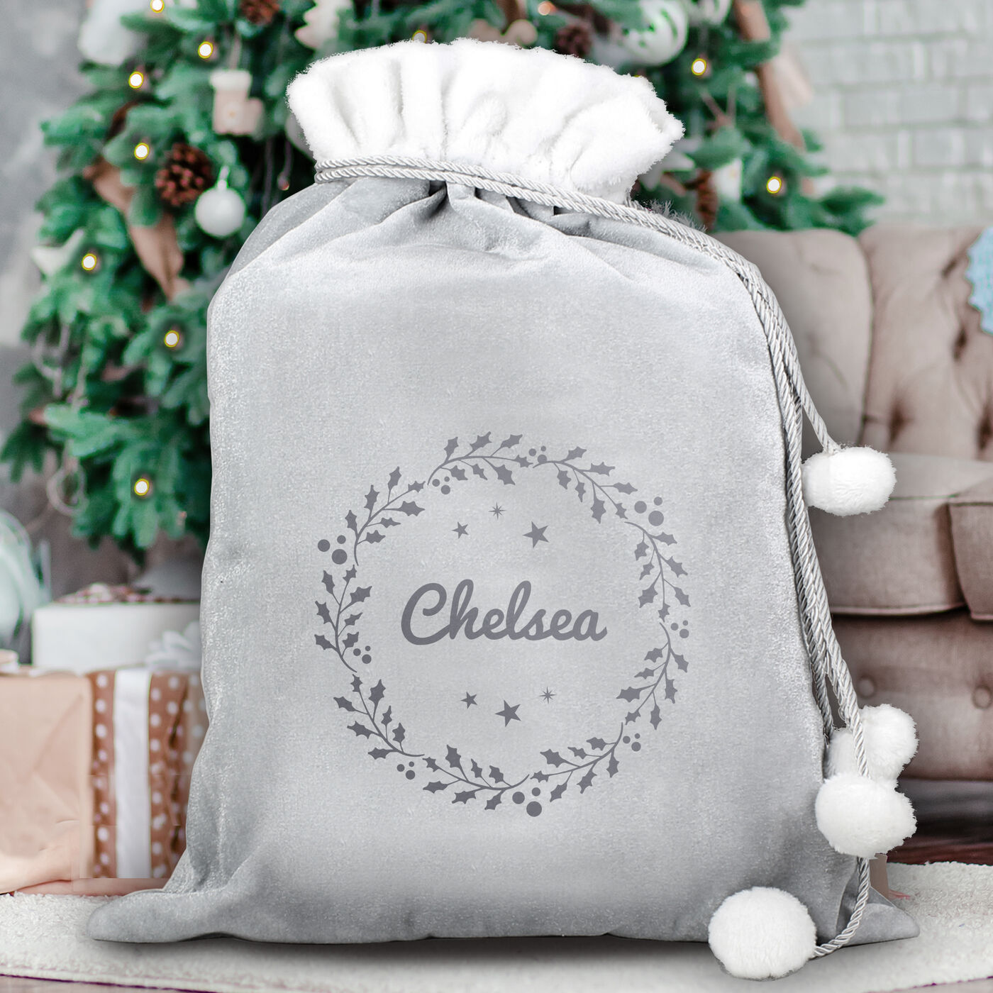 Buy Personalised Holly Grey Christmas Sack for GBP 19.99 | Card Factory UK
