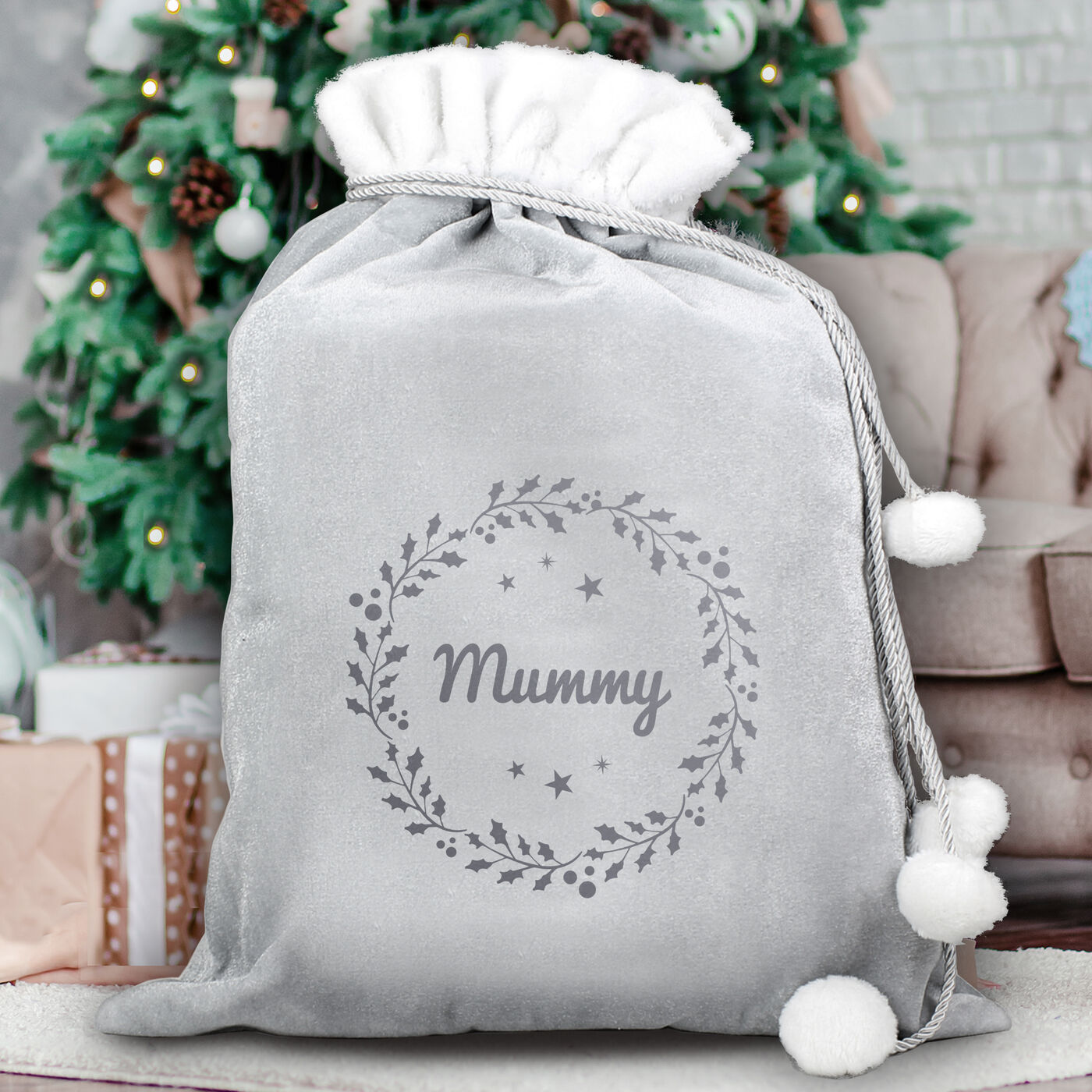Buy Personalised Holly Grey Christmas Sack for GBP 19.99 | Card Factory UK