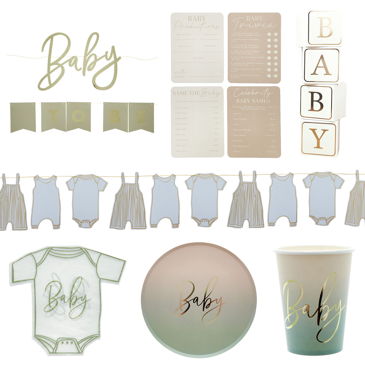 Buy Sage Unisex Baby Shower Party Tableware & Decorations Bundle - 8 ...
