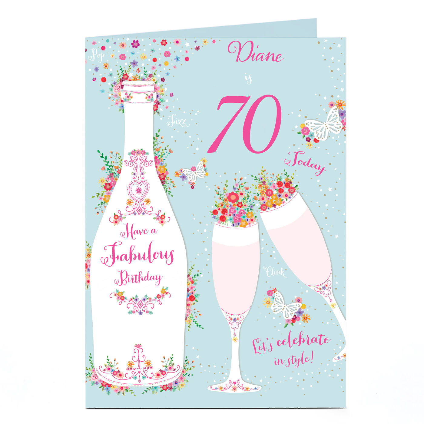 Buy Personalised Birthday Card - Floral Champagne, Editable Age for GBP ...