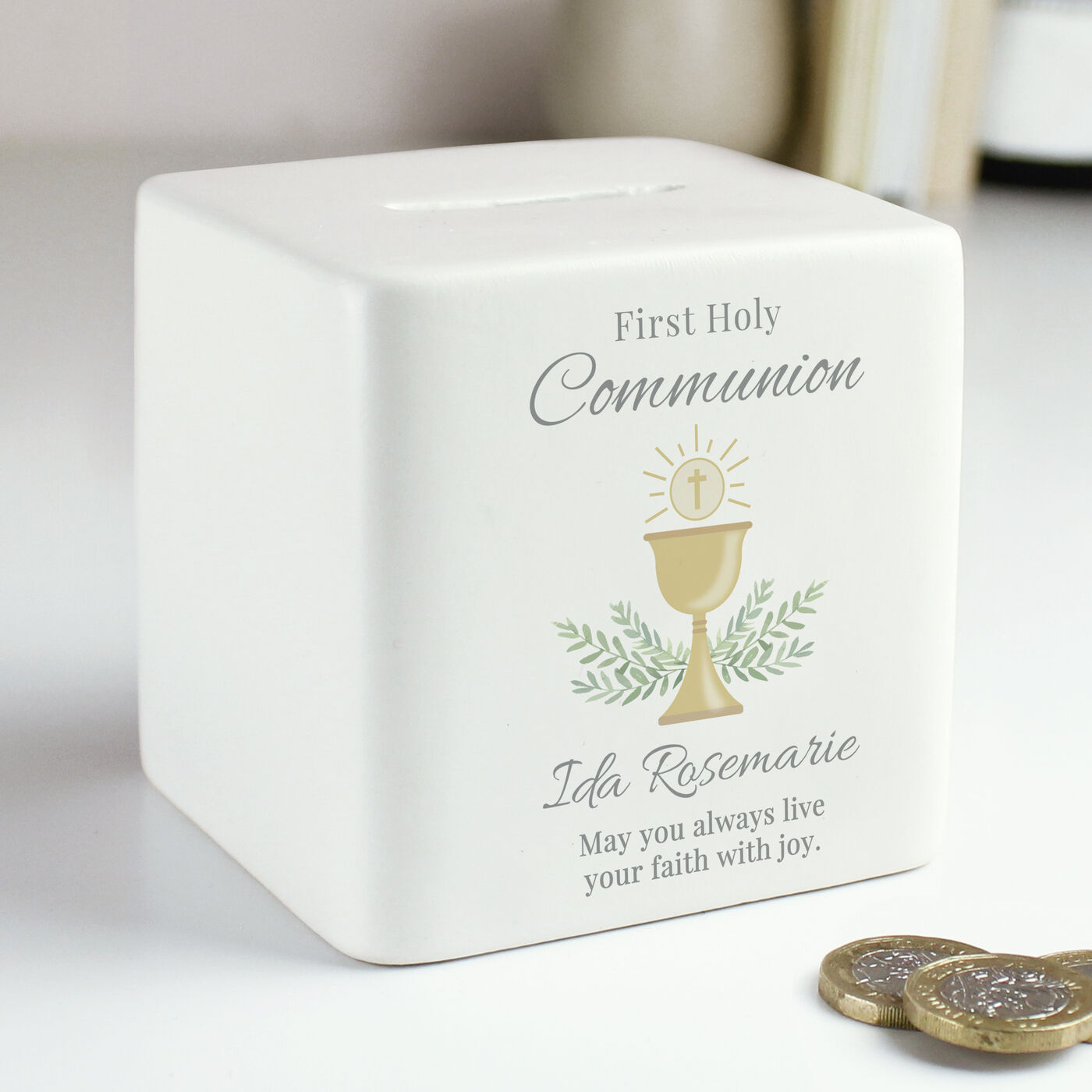 Buy Personalised First Holy Communion Ceramic Square Money Box for GBP ...