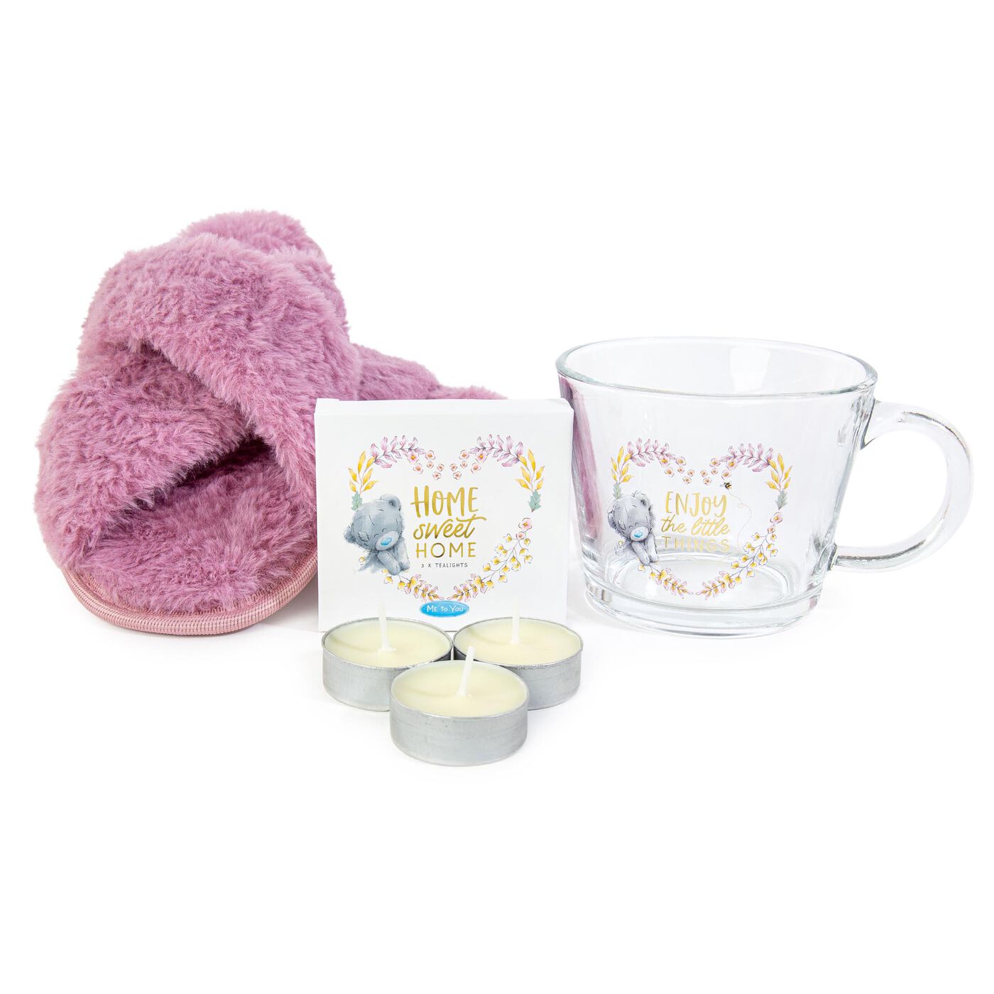 Buy Me to You Tatty Teddy Slippers, Glass Mug & Tealights Gift Set for ...