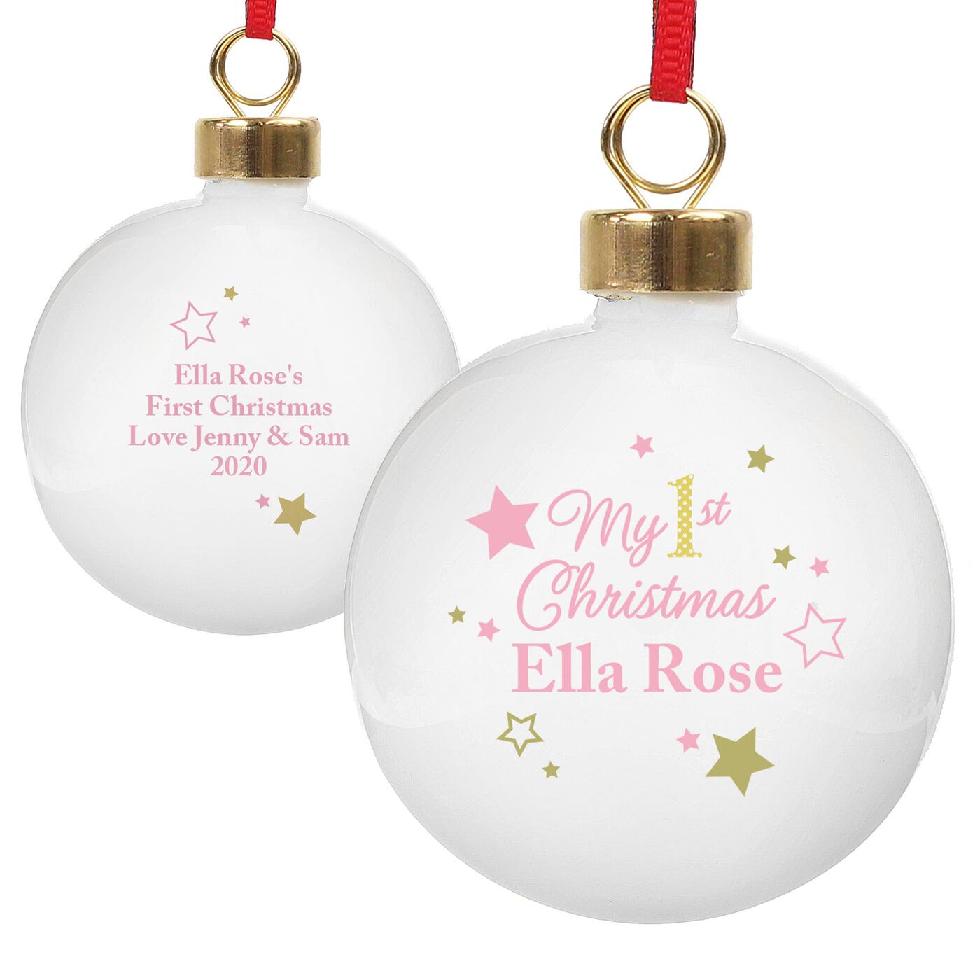 Buy Personalised Gold & Pink Stars My 1st Christmas Bauble for GBP 10. ...