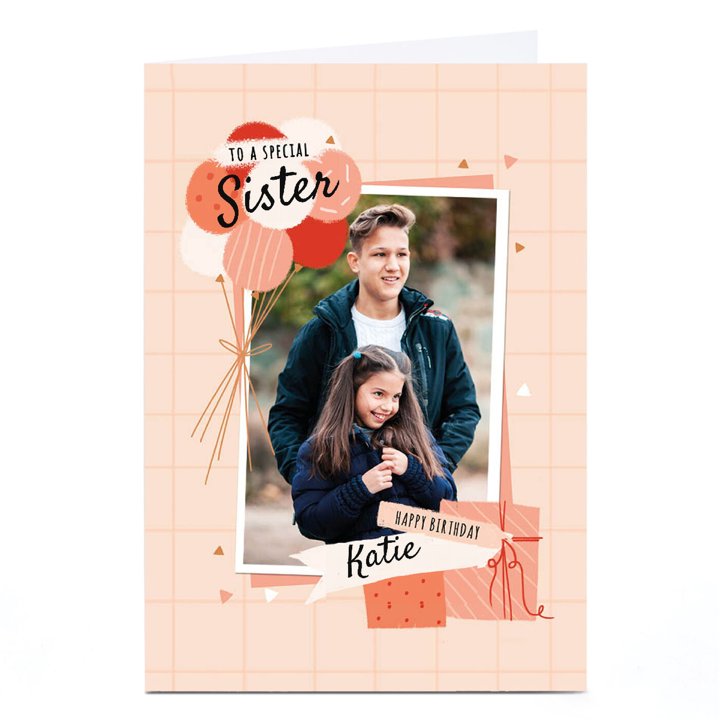 Buy Personalised Little Mono Birthday Card - Sister Peach Balloons, Any ...