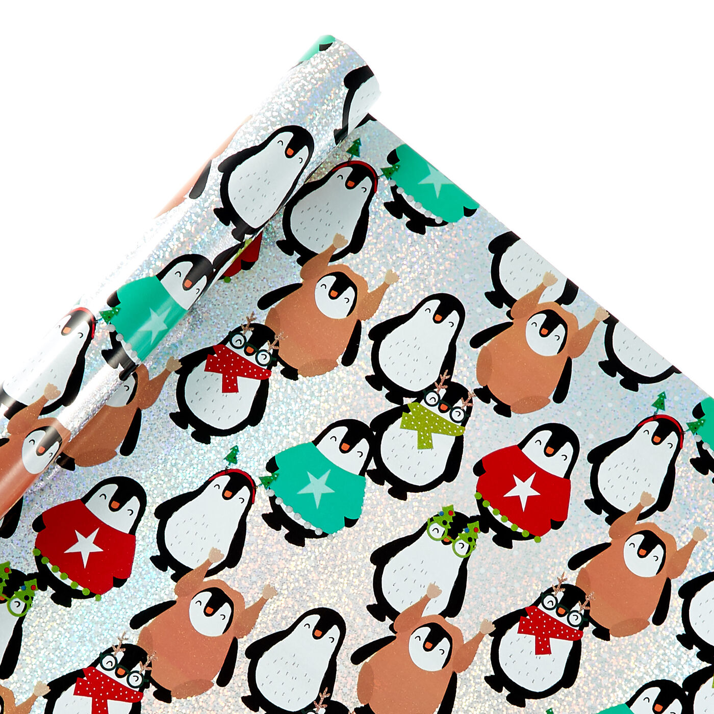Buy Holographic Penguins Christmas Wrapping Paper - 2 Metres for GBP 1. ...