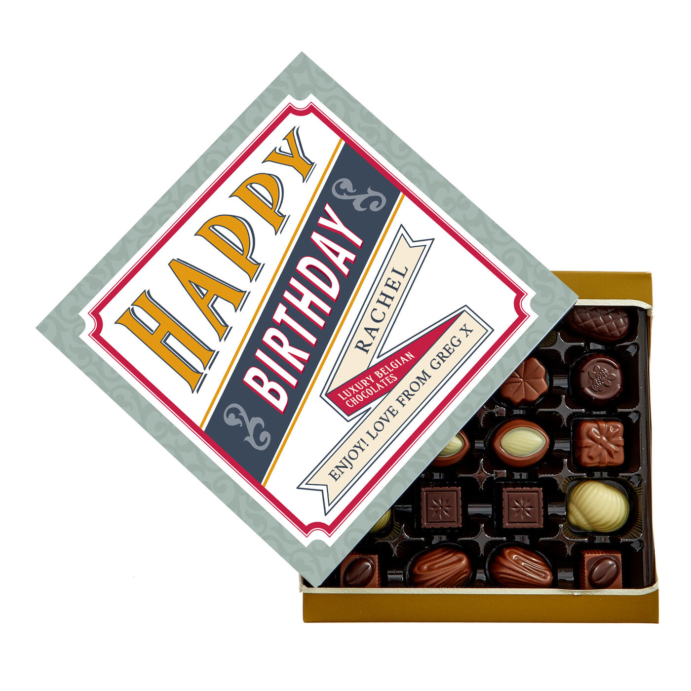 Buy Personalised Belgian Chocolates - Retro Happy Birthday for GBP 14. ...