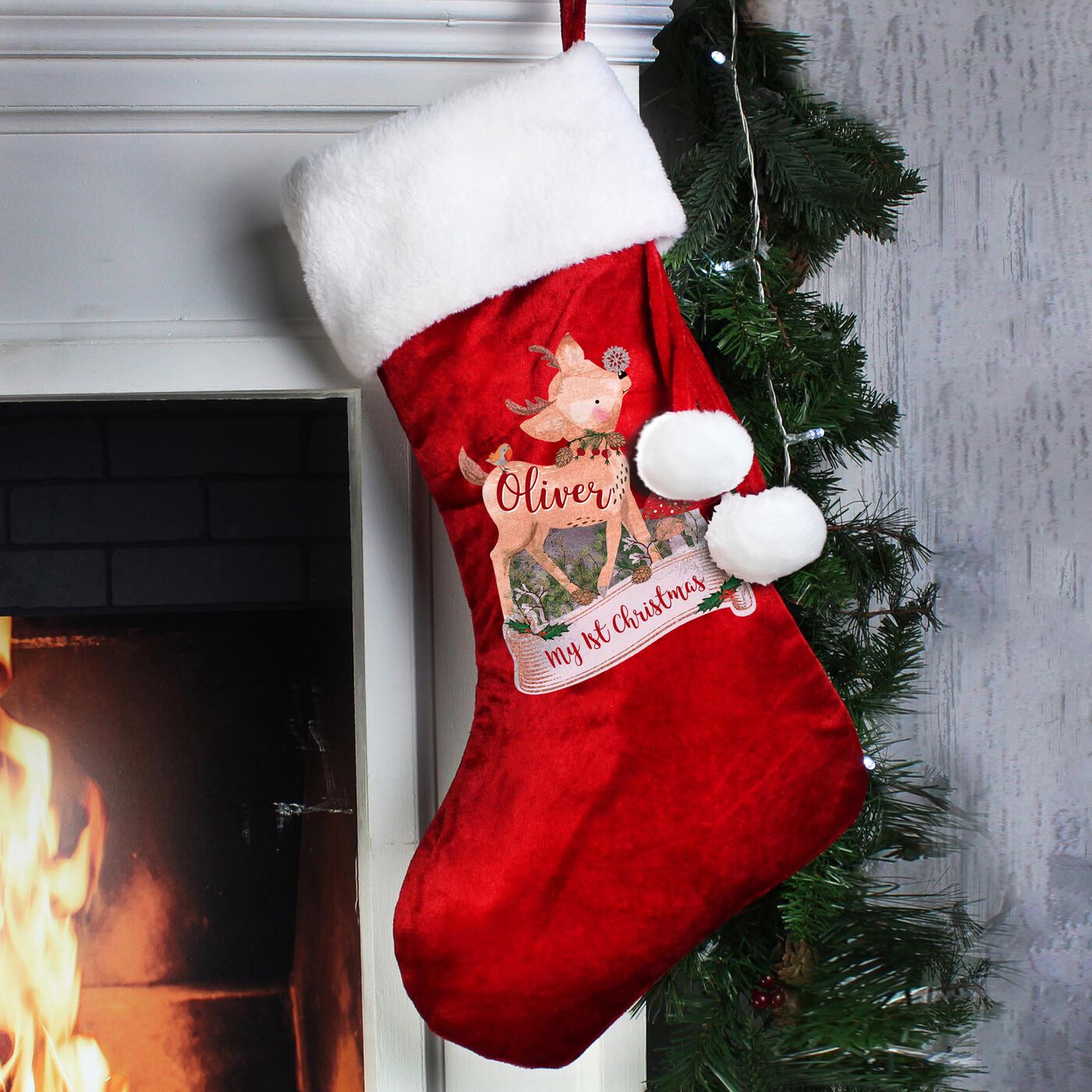 Buy Personalised Festive Fawn Luxury Red Stocking for GBP 14.99 | Card ...