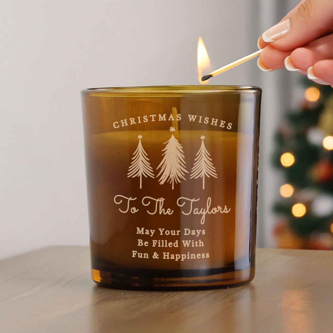 Buy Personalised Christmas Tree Amber Glass Candle for GBP 9.99 | Card ...