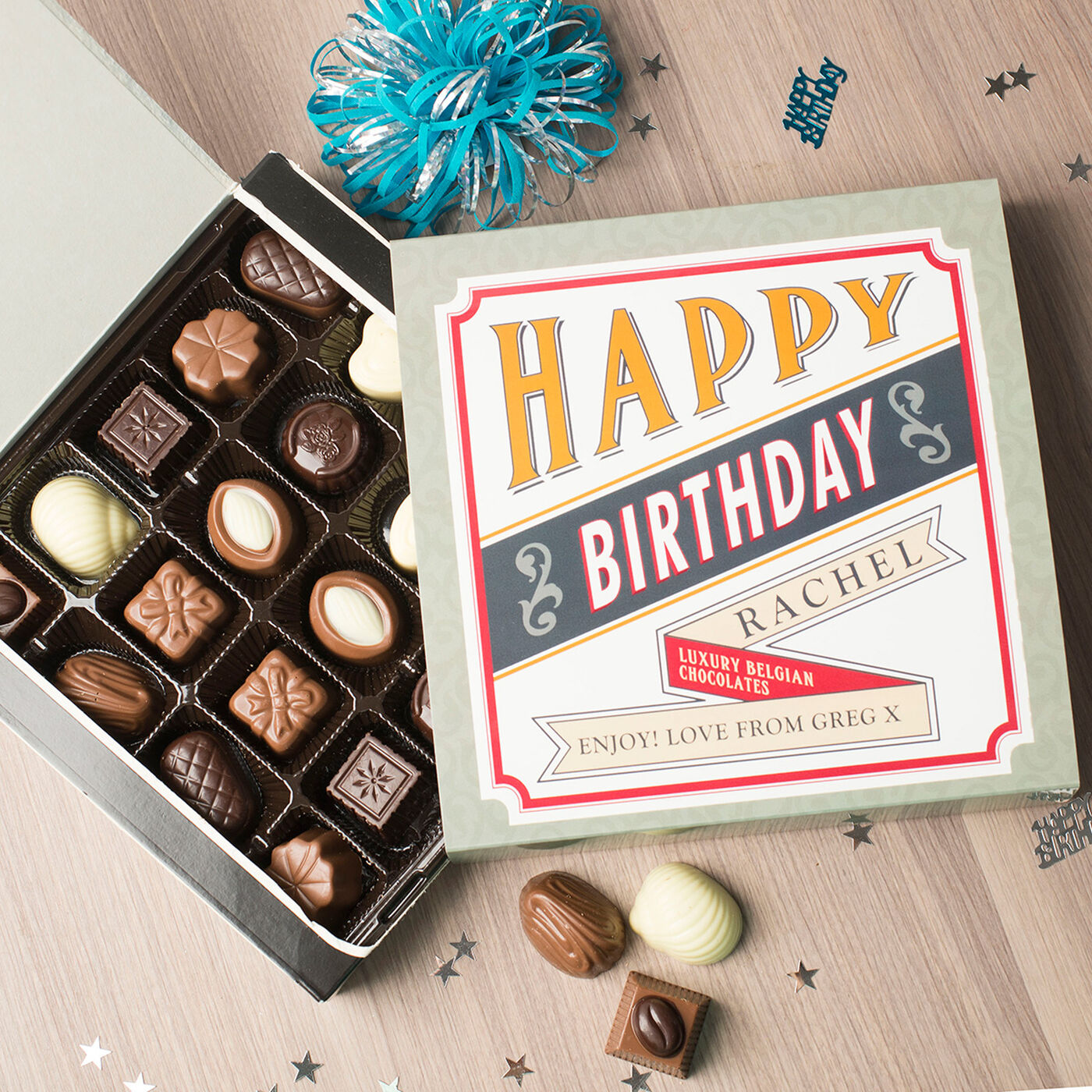 Buy Personalised Belgian Chocolates - Retro Happy Birthday for GBP 14. ...