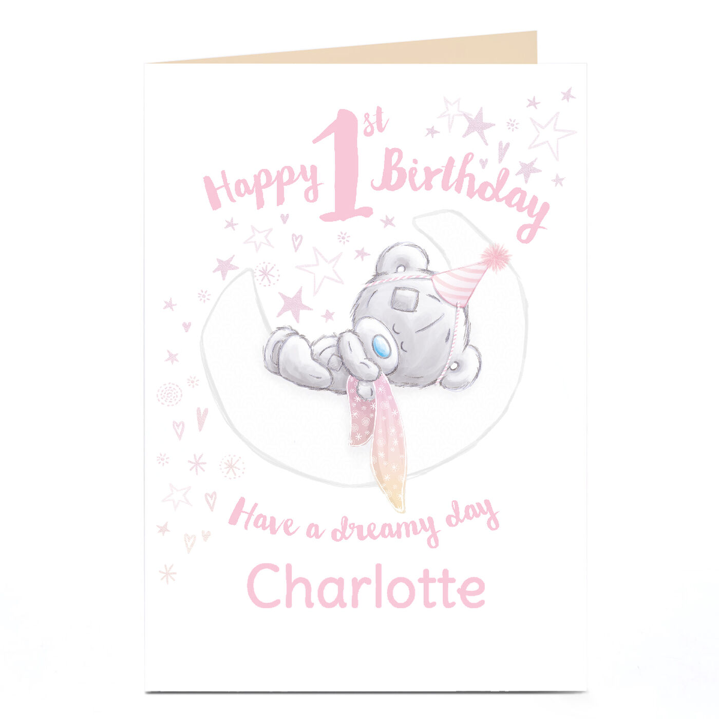 Buy Personalised Tatty Teddy 1st Birthday Card - Pink Bear Sleeping on ...