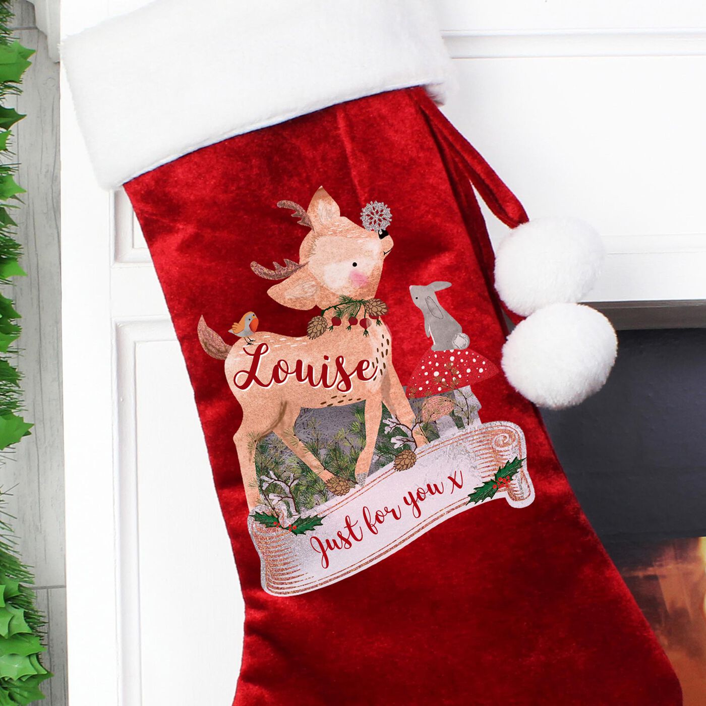 Buy Personalised Festive Fawn Luxury Red Stocking for GBP 14.99 | Card ...