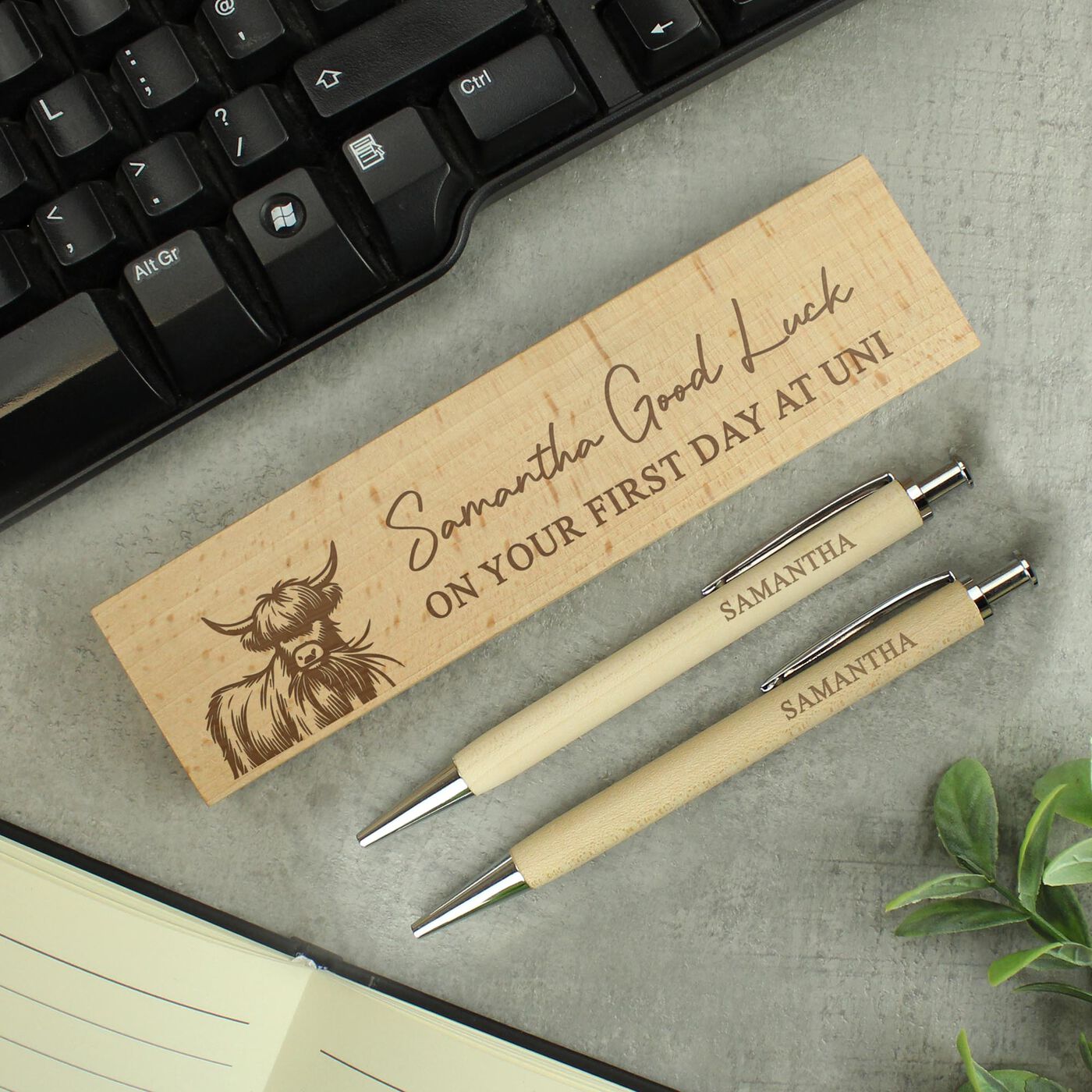 Buy Personalised Highland Cow Wooden Pen & Pencil Set for GBP 16.99 ...