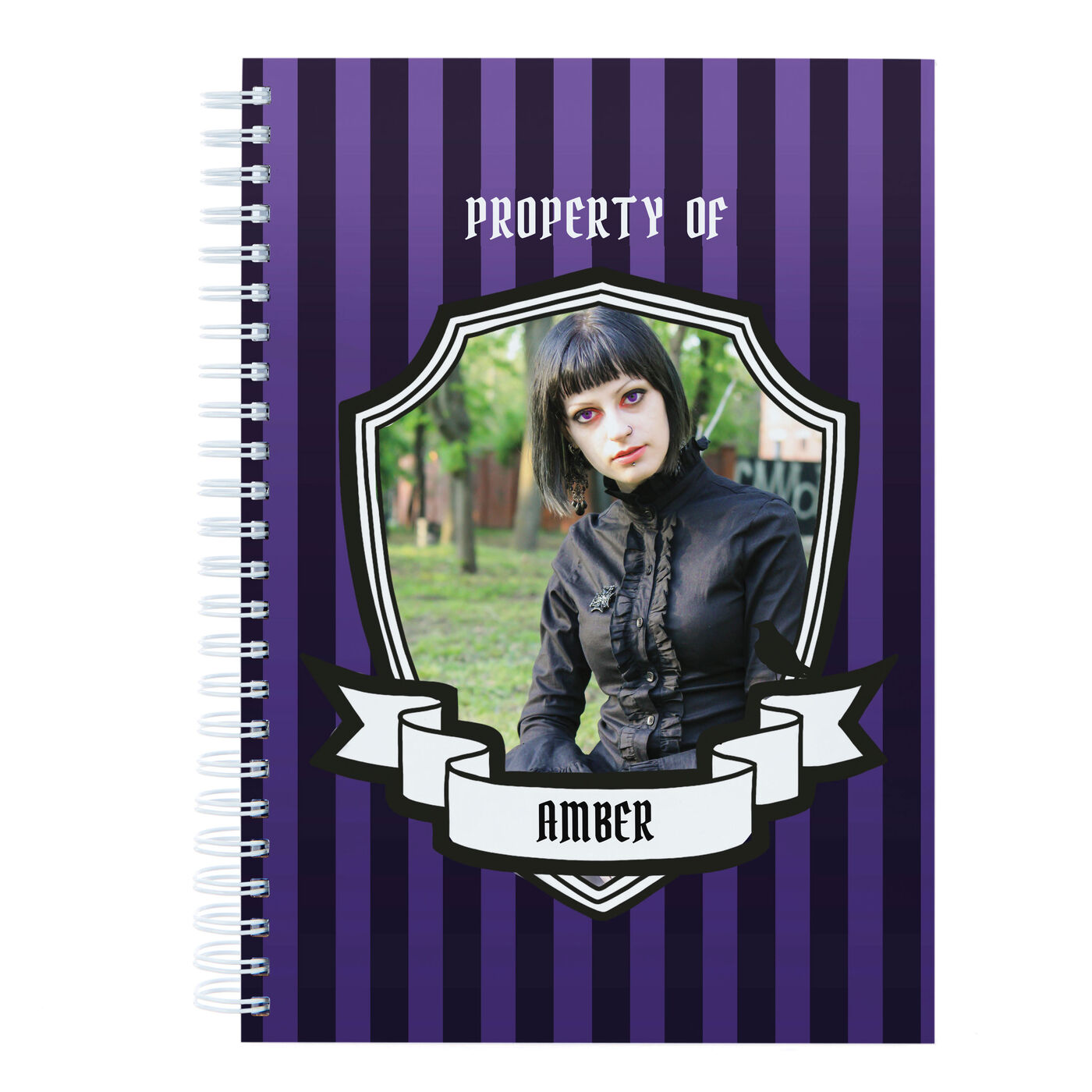 Buy Personalised Photo Notebook - Purple Stripes Property Of for GBP 6. ...