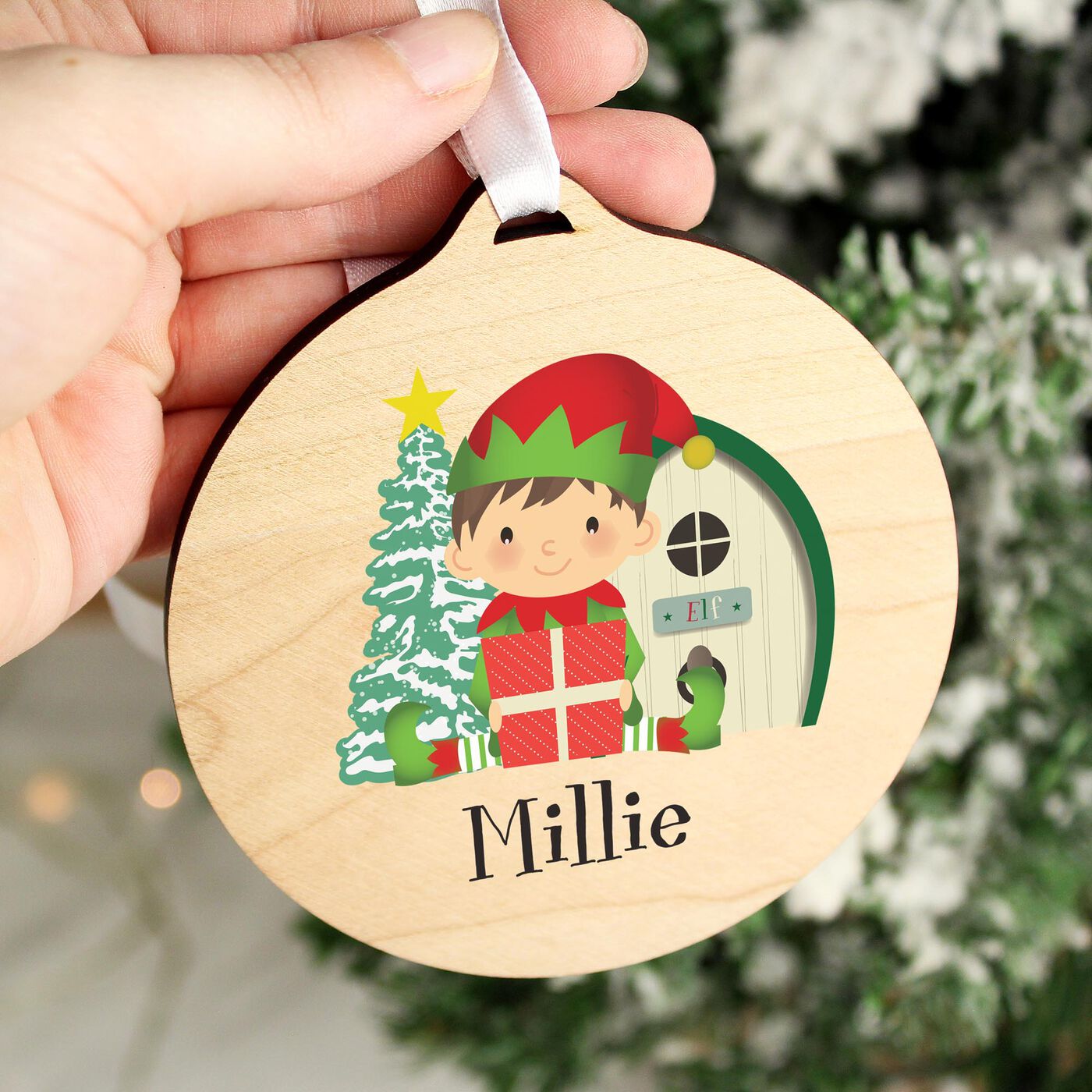 Buy Personalised Elf Round Wooden Decoration for GBP 9.99 | Card Factory UK