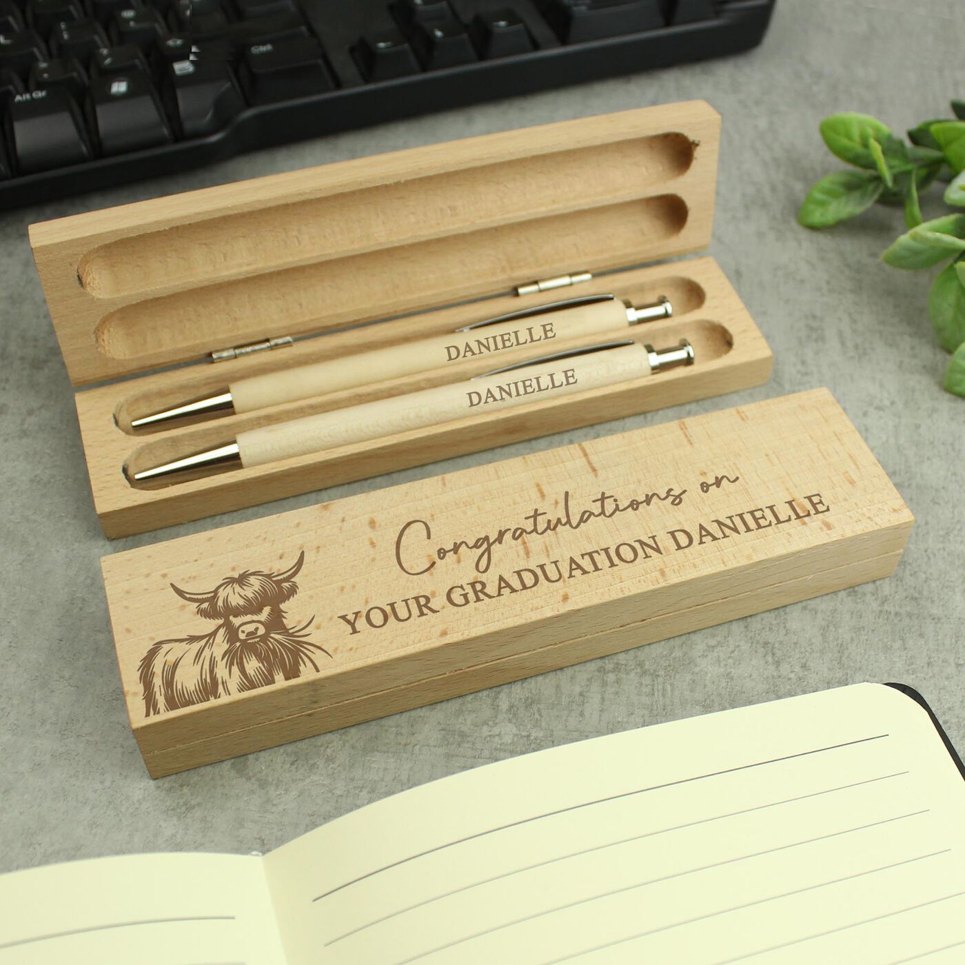 Buy Personalised Highland Cow Wooden Pen & Pencil Set for GBP 16.99 ...