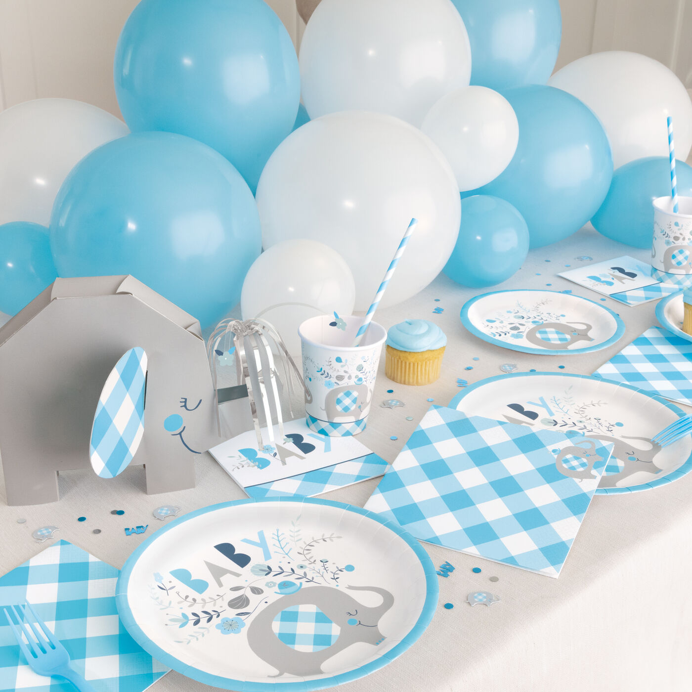 Buy Blue Elephant Baby Shower Tableware & Decorations - 16 Guests for ...