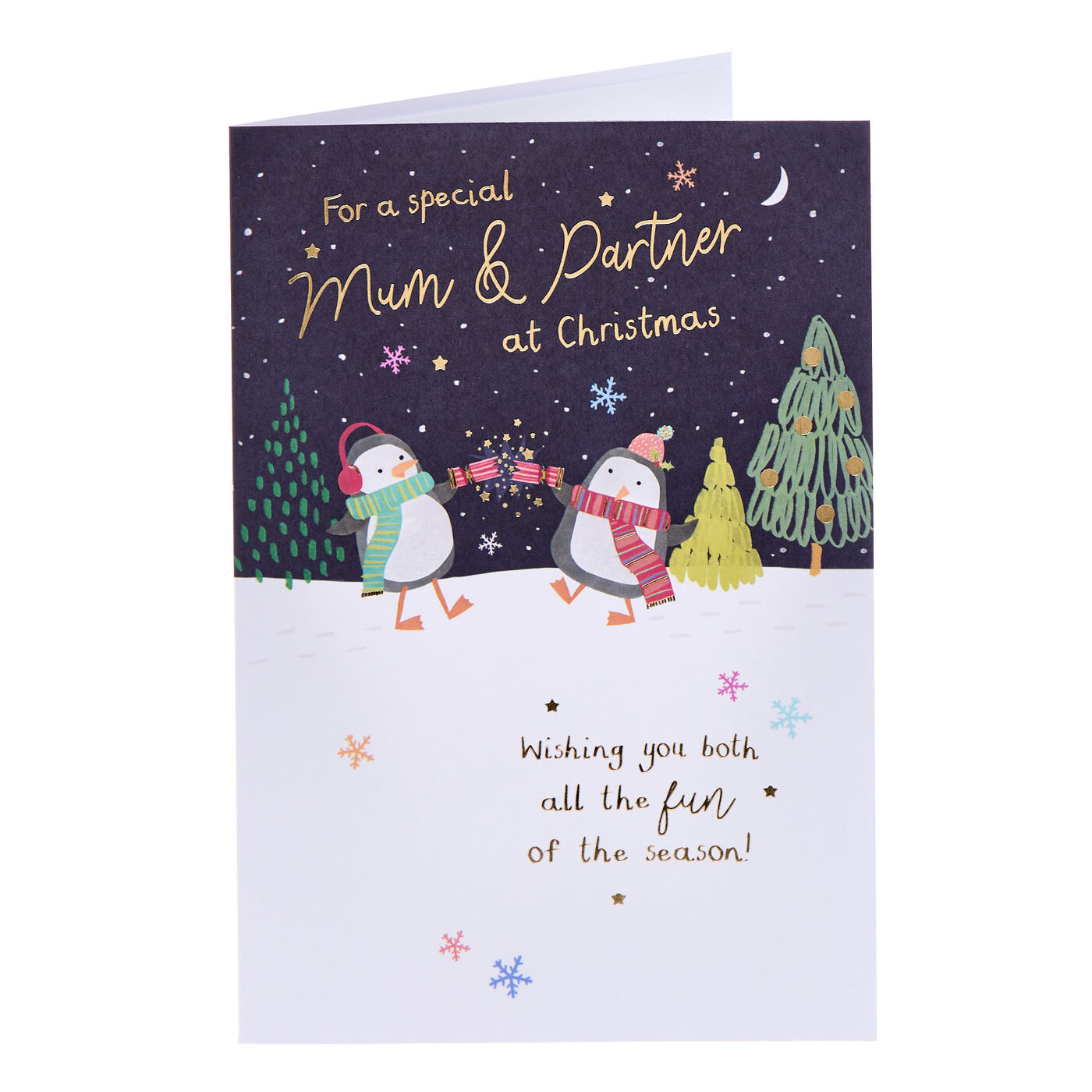 Buy Mum & Partner Penguins Pulling A Cracker Christmas Card for GBP 1. ...