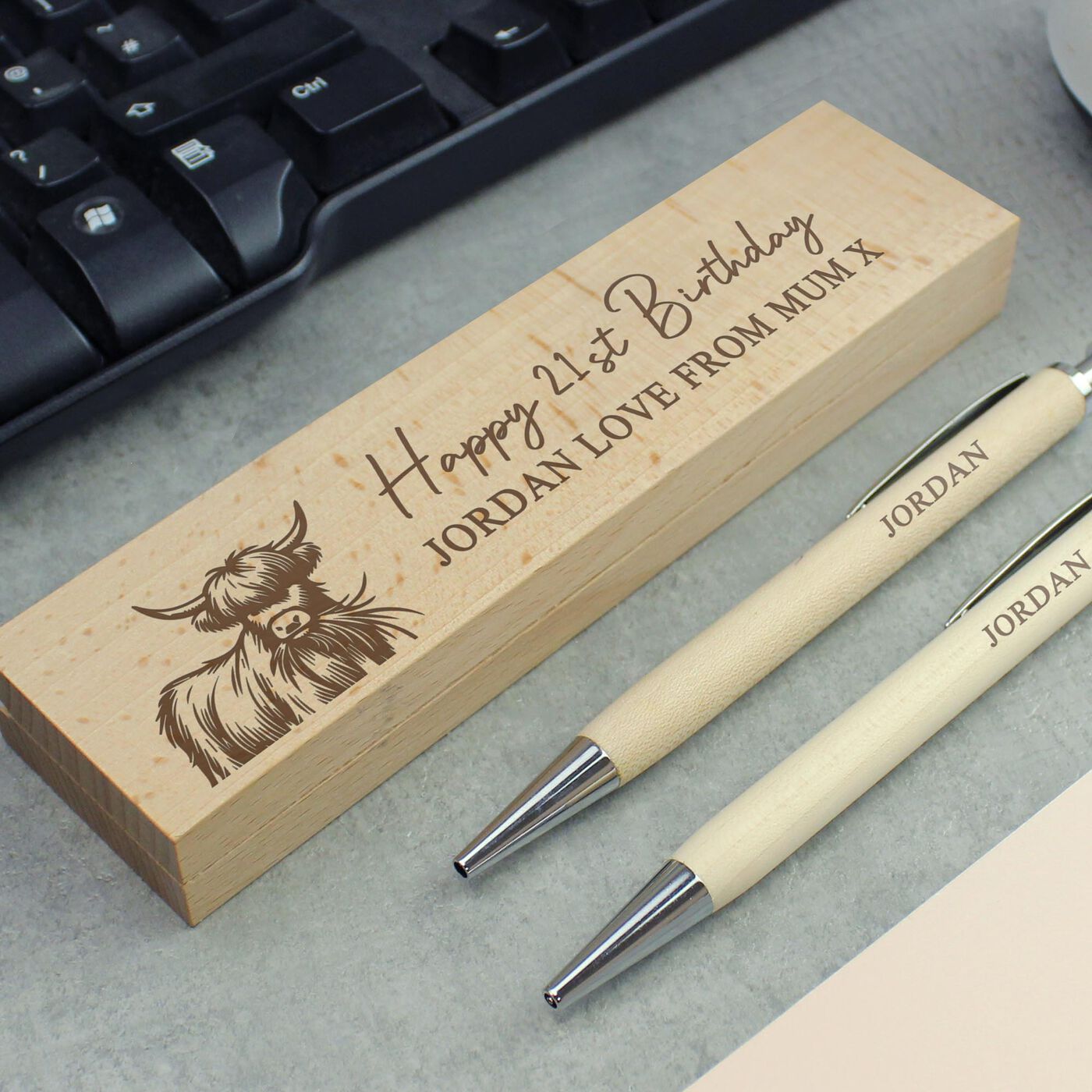 Buy Personalised Highland Cow Wooden Pen & Pencil Set for GBP 16.99 ...