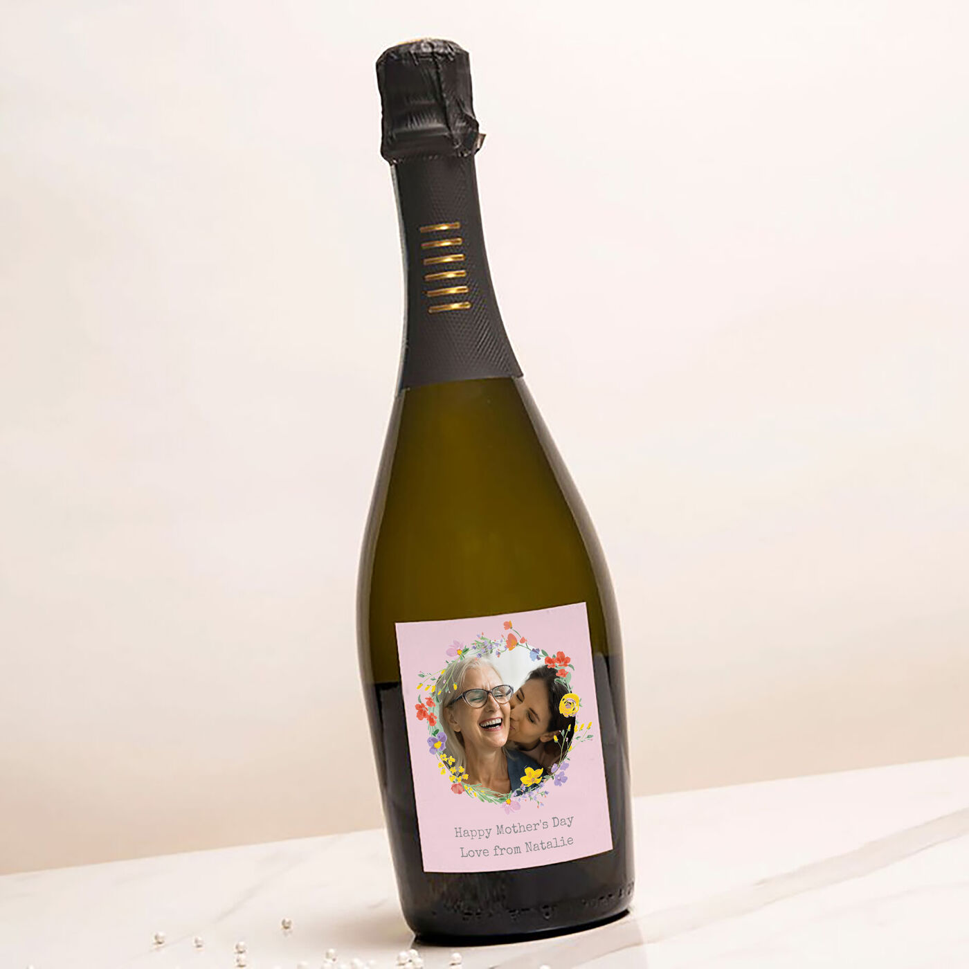 Buy Personalised Prosecco - Photo Upload - Pink Circle of Flowers for ...
