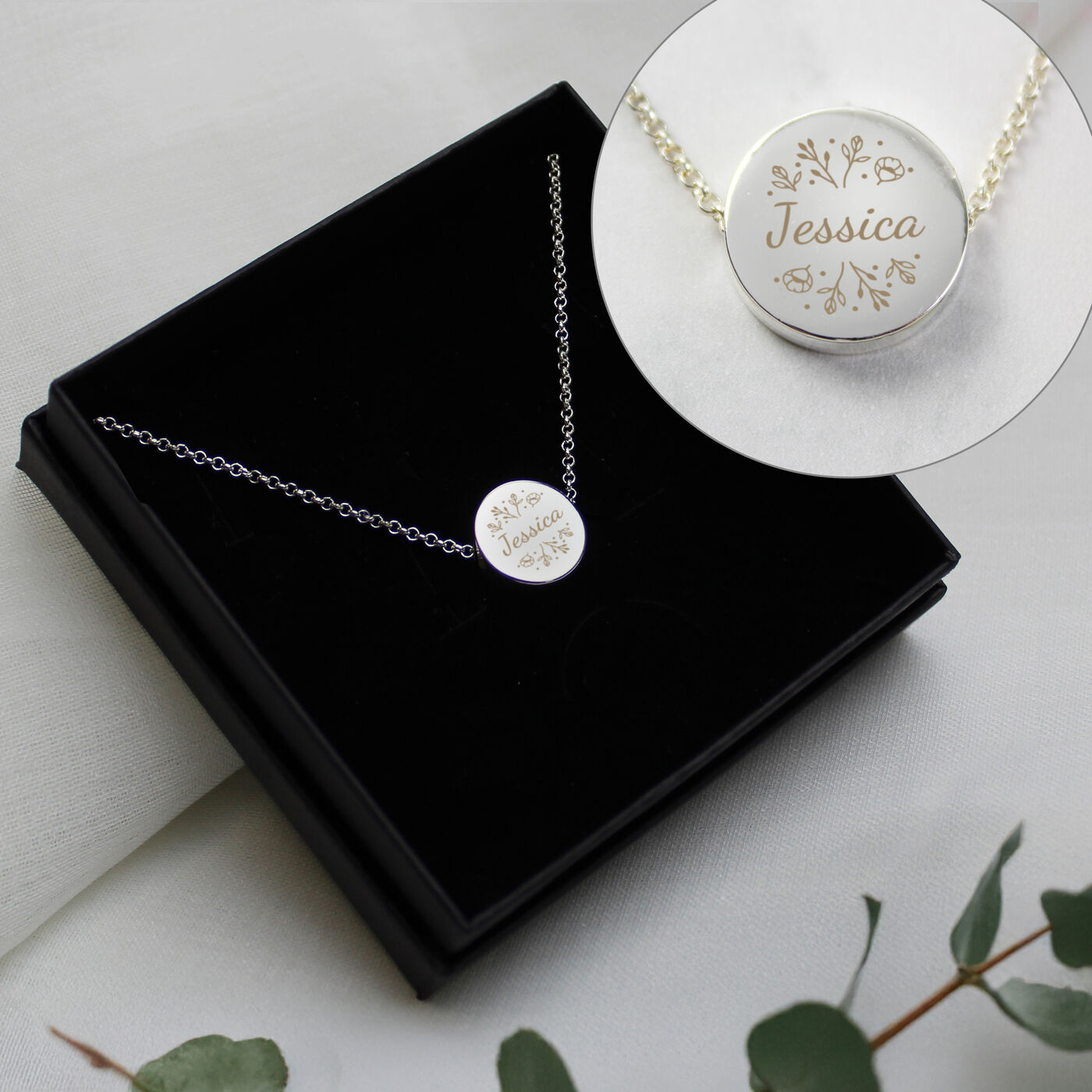 Buy Personalised Silver Tone Wild Flowers Disc Necklace for GBP 16.99 ...
