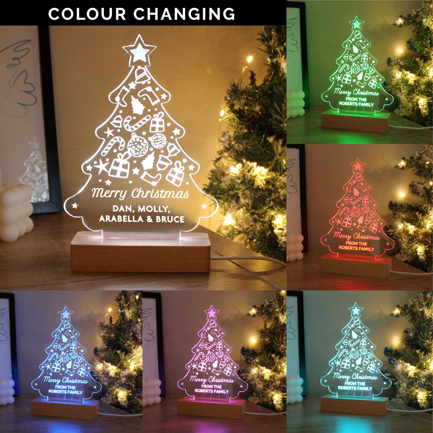 Buy Personalised Christmas Tree Wooden Based LED Light for GBP 23.99 ...