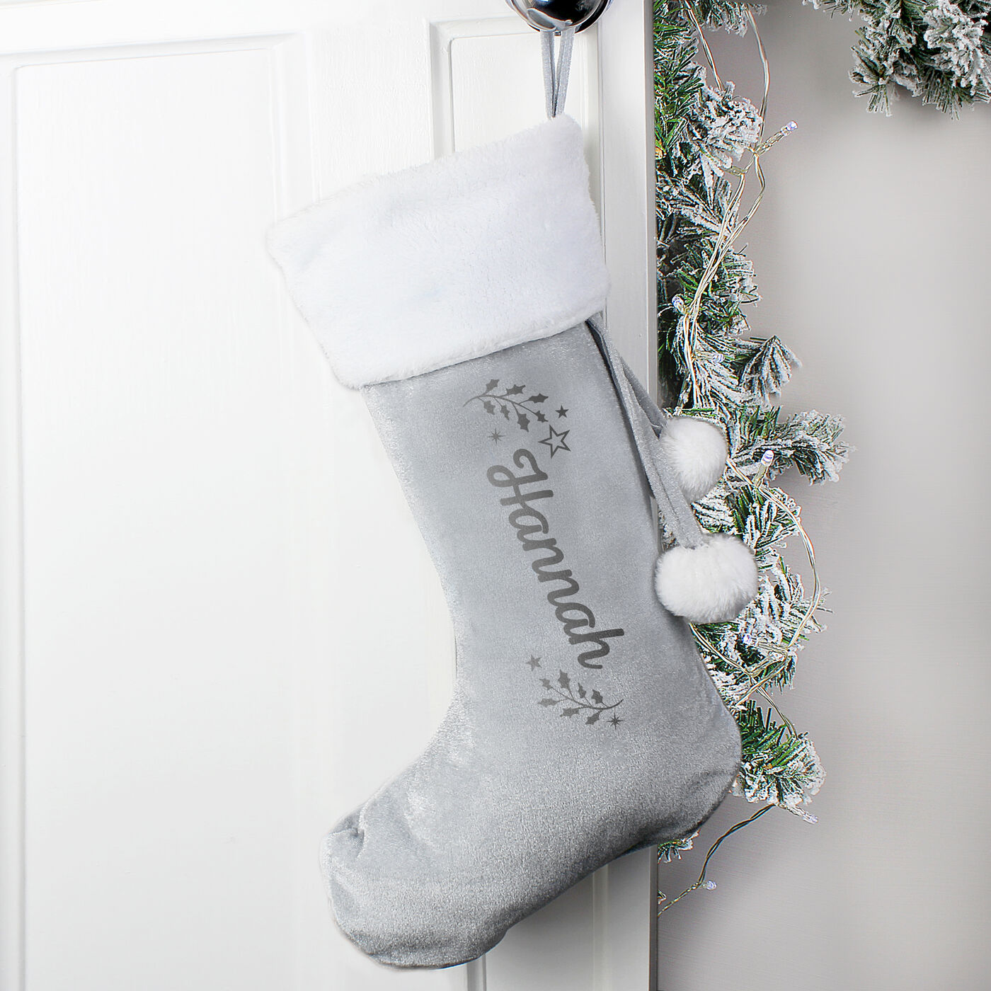 Buy Personalised Holly Grey Christmas Stocking for GBP 14.99 | Card ...