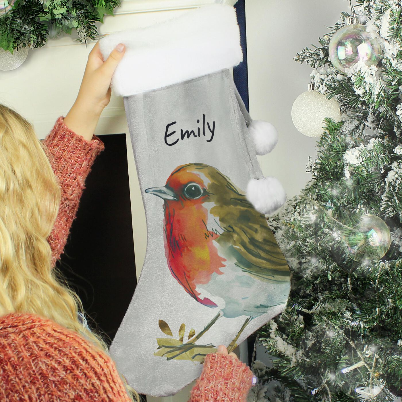 Buy Personalised Robin Silver Grey Stocking for GBP 14.99 | Card Factory UK