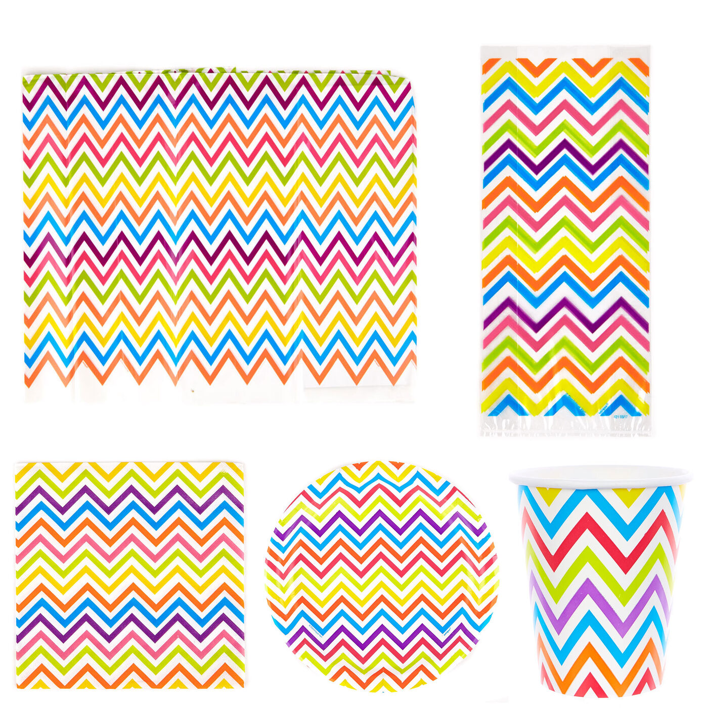 Buy Rainbow Chevron Party Tableware & Decoration Bundle - 16 Guests for ...