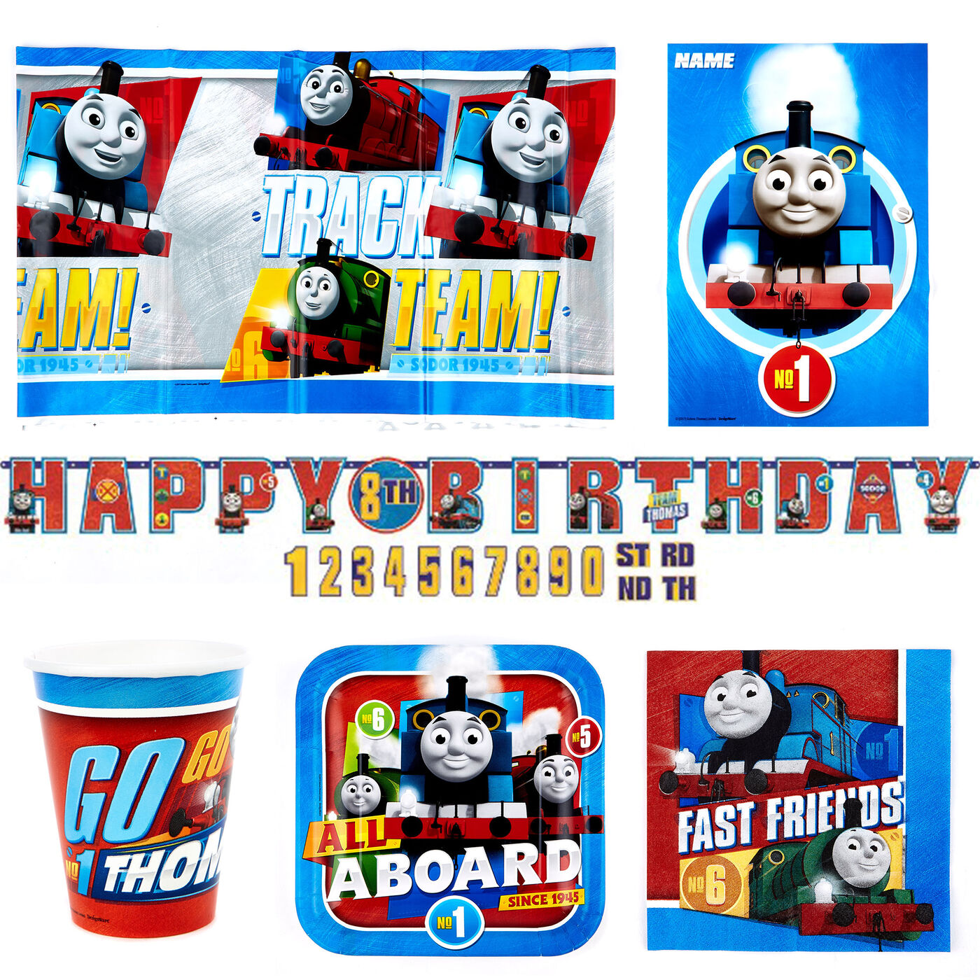 Buy Thomas the Tank Engine Party Tableware & Decoration Bundle - 16 ...