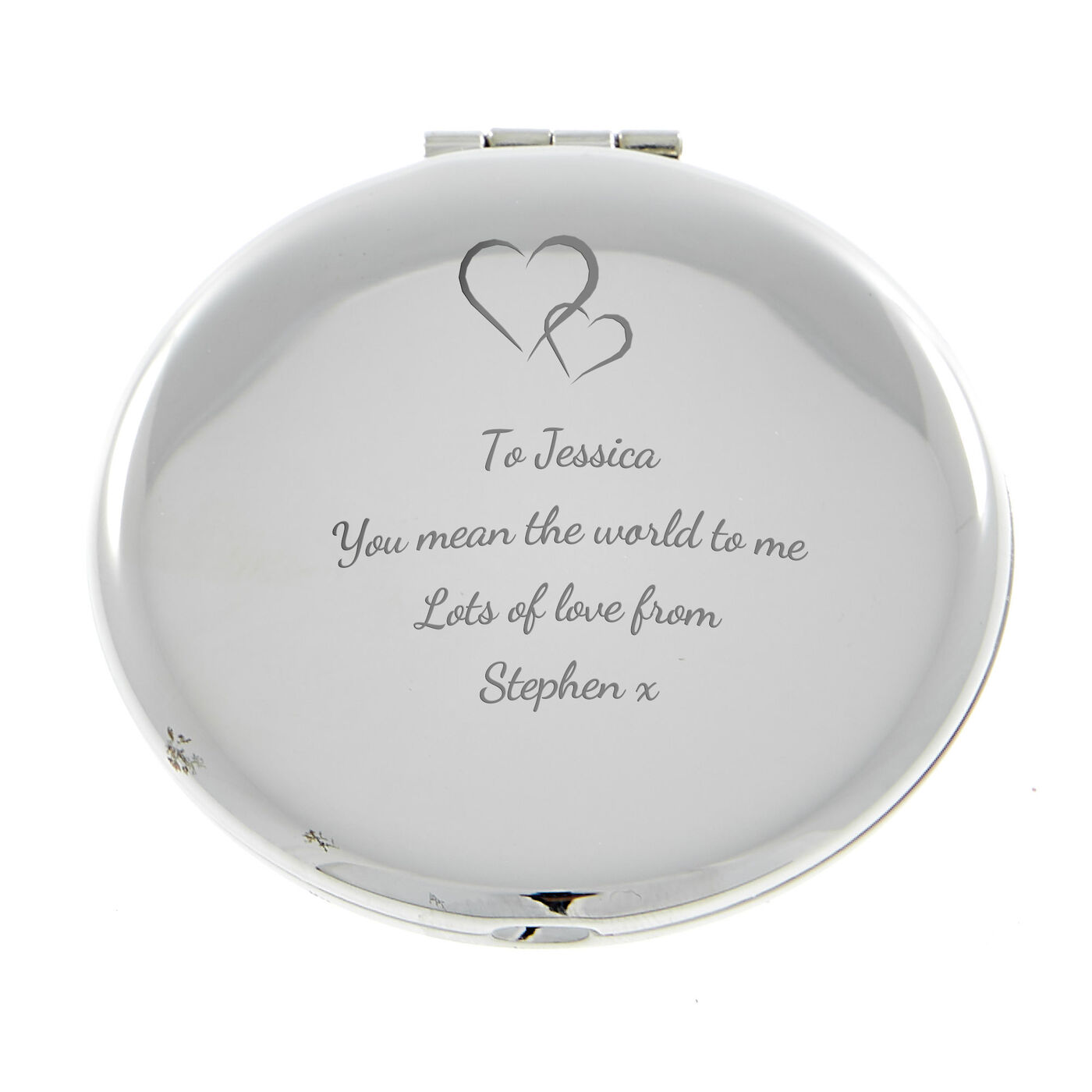 Buy Personalised Engraved Silver Round Compact Mirror - Hearts, Any ...
