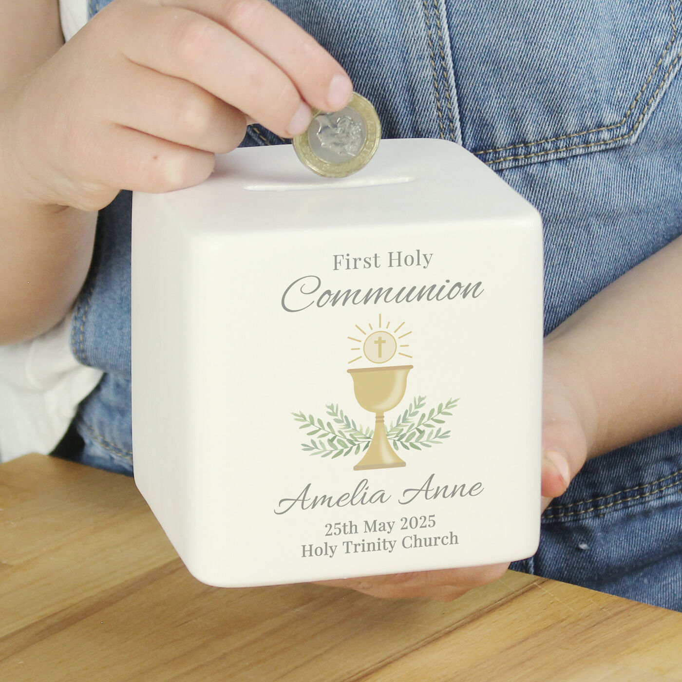 Buy Personalised First Holy Communion Ceramic Square Money Box for GBP ...
