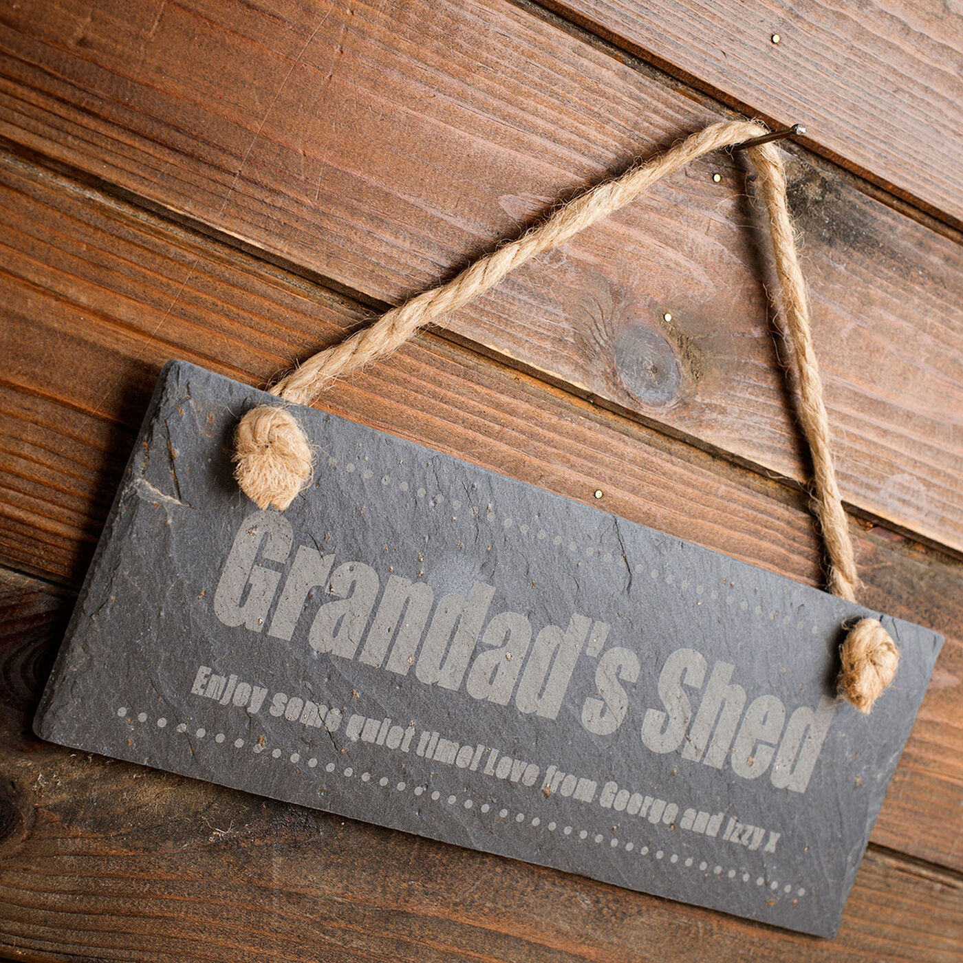 Engraved Grandad's Shed Hanging Slate Sign | GettingPersonal.co.uk