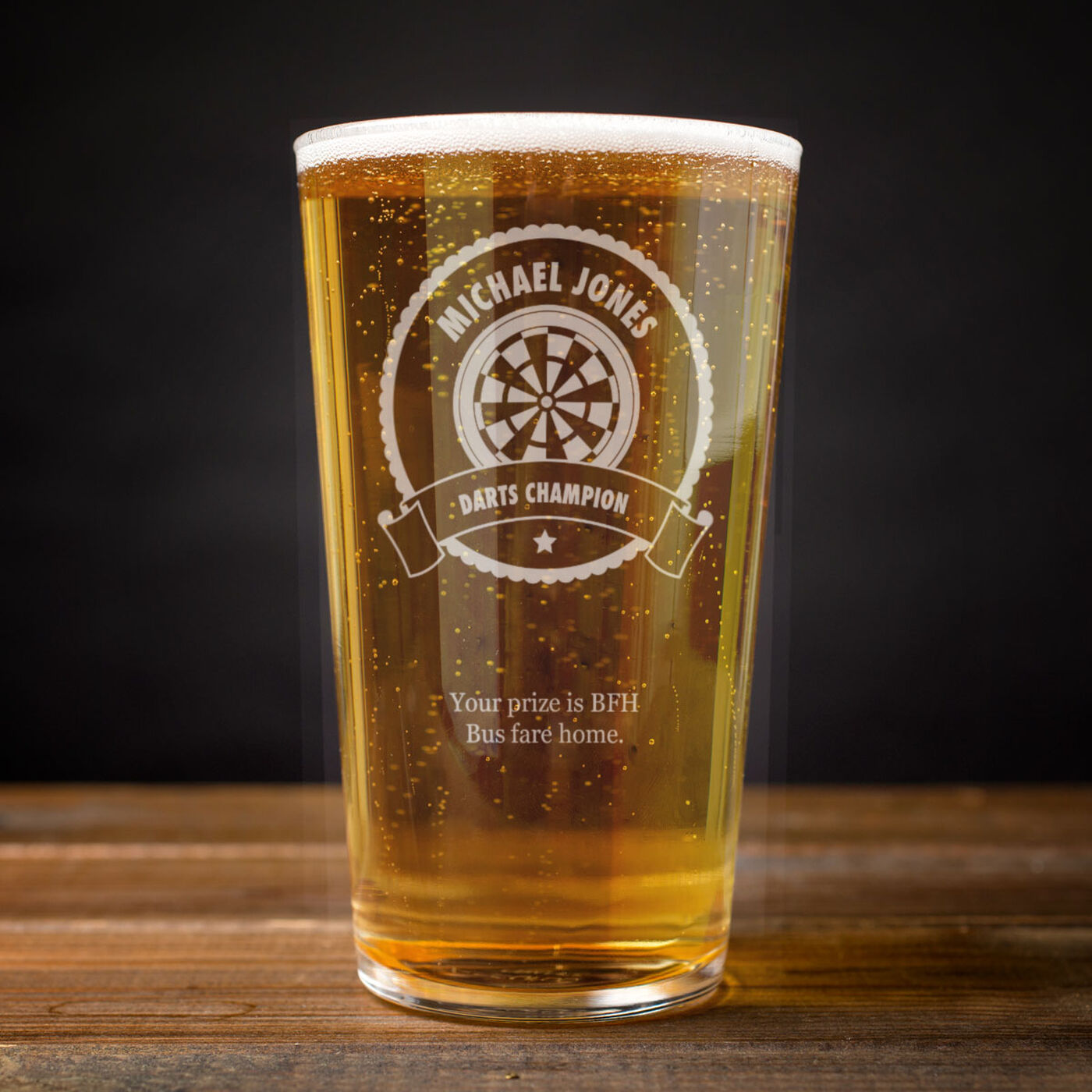 Personalised Pint Glass - Darts Champion | Engraved Gifts By Getting ...