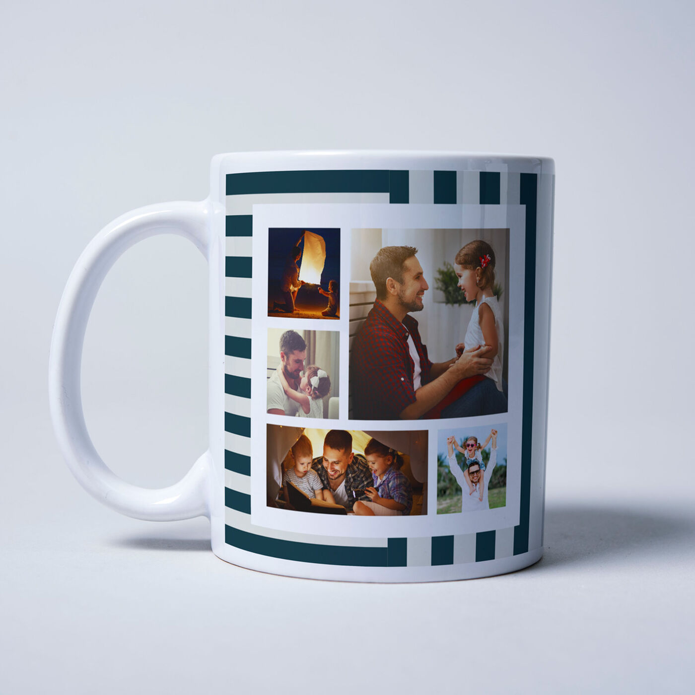 Multi Photo Upload Mug - Blue Stripes | GettingPersonal.co.uk