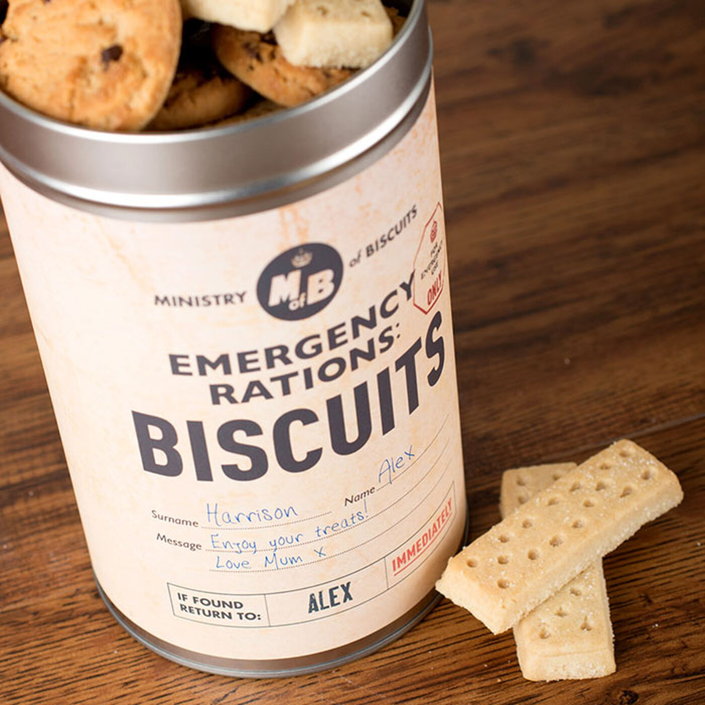 Personalised Tin With Biscuits - Emergency Rations Biscuits ...