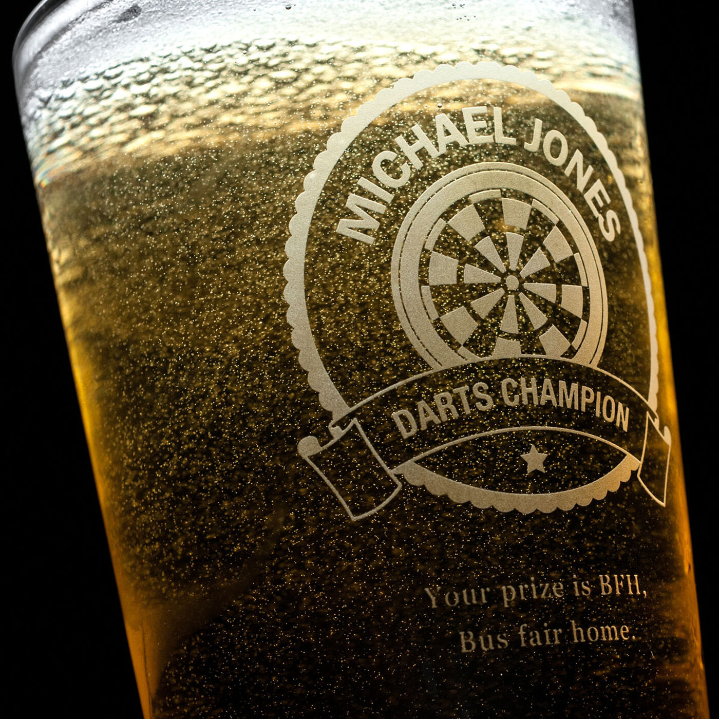 Personalised Pint Glass - Darts Champion | Engraved Gifts By Getting ...