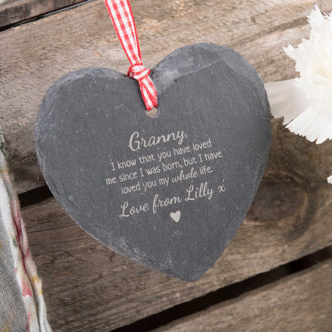Engraved Heart-Shaped Slate Hanging Keepsake - Loved You My Whole Life ...