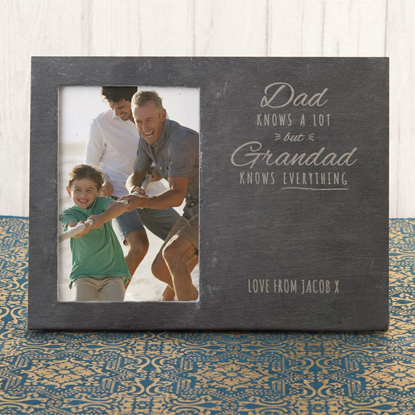 Engraved Slate Chalkboard Photo Frame - Dad Knows A Lot But Grandad ...