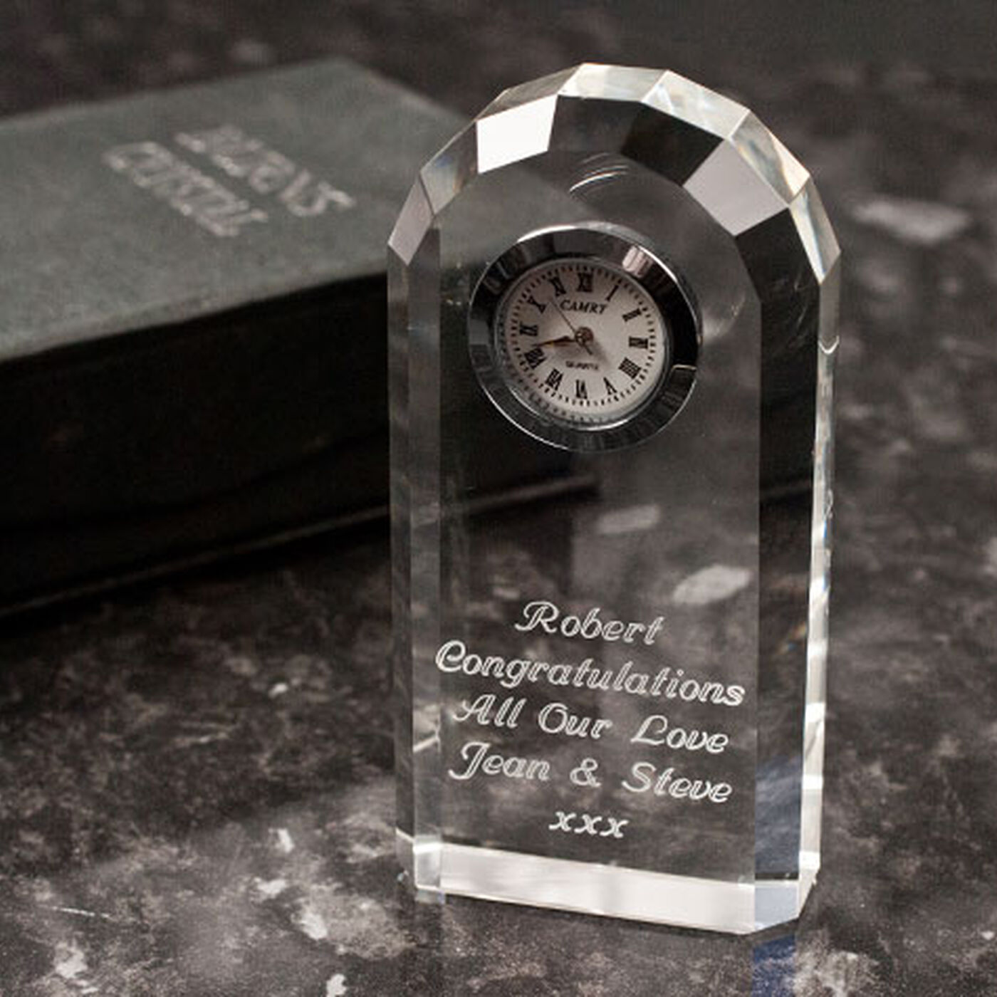 Engraved Crystal Clock | GettingPersonal.co.uk