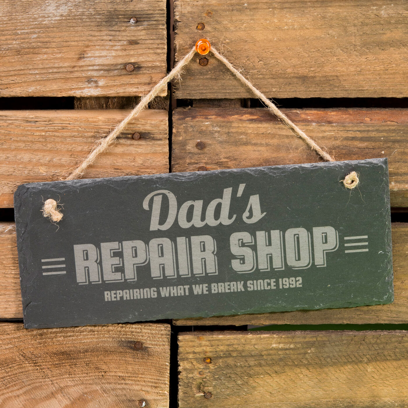 Personalised Hanging Slate Sign - Repair Shop | GettingPersonal.co.uk