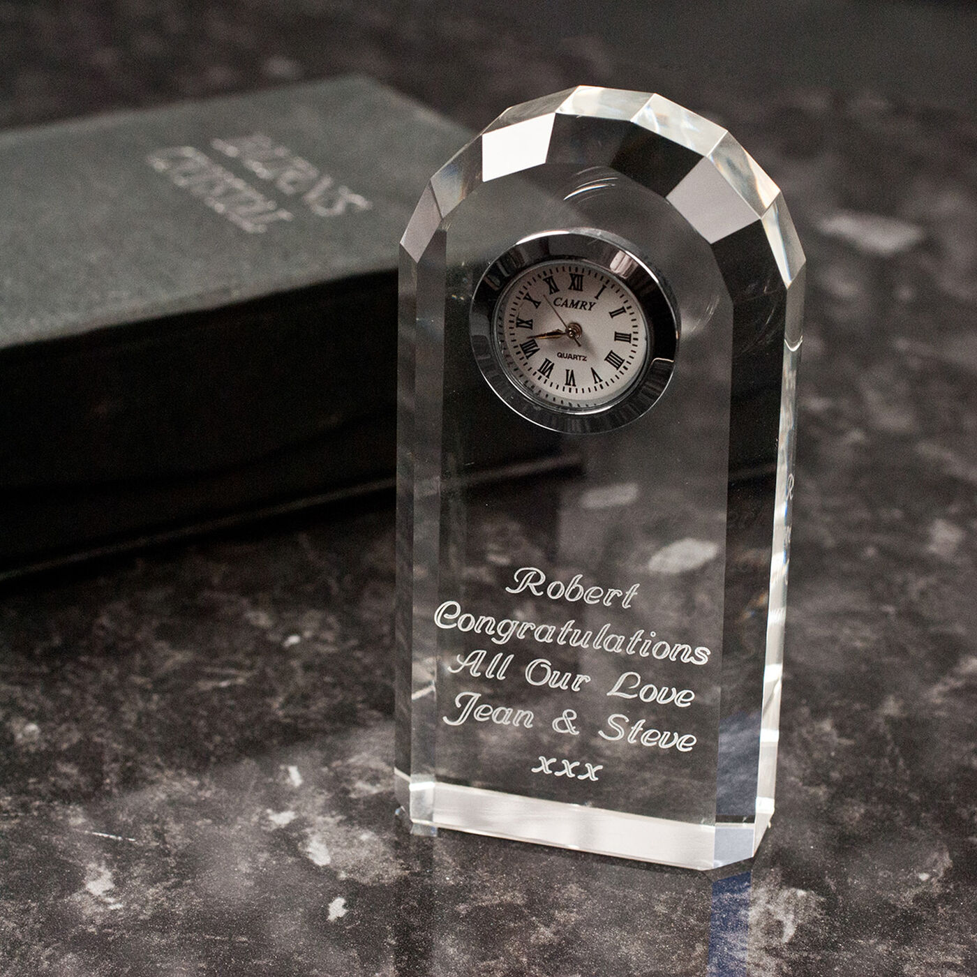Engraved Crystal Clock | GettingPersonal.co.uk