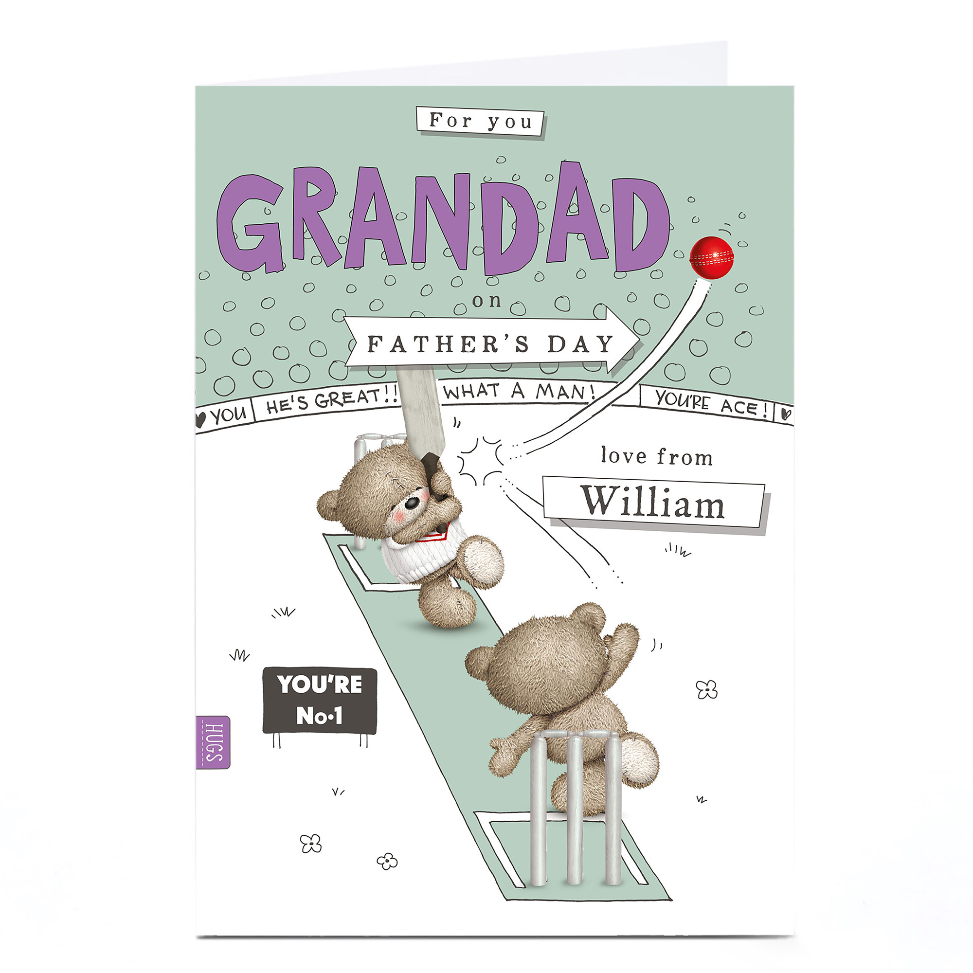 Buy Hugs Personalised Fathers Day Card Cricket Bears Grandad For Gbp