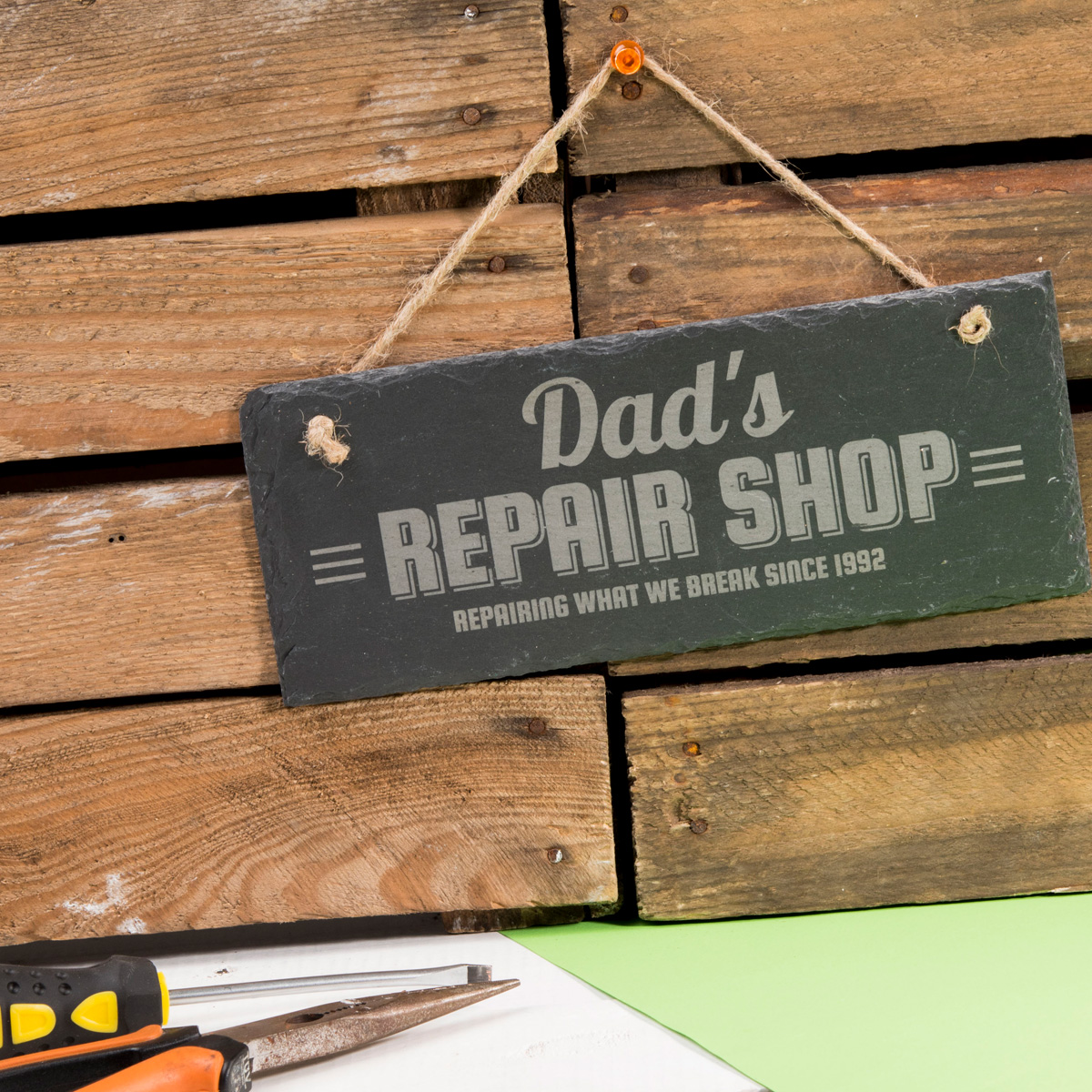 Personalised Hanging Slate Sign - Repair Shop | GettingPersonal.co.uk